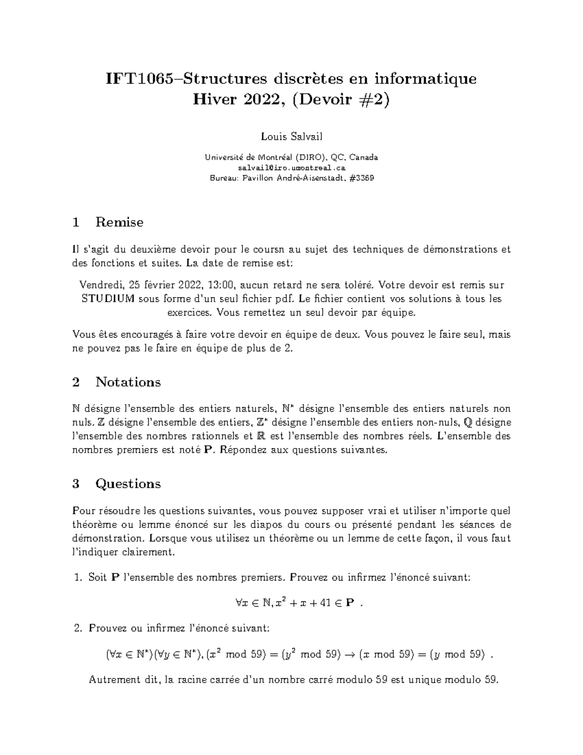 Devoir 2 - IFT1065–Structures discr`etes en informatique Hiver 2022 ...