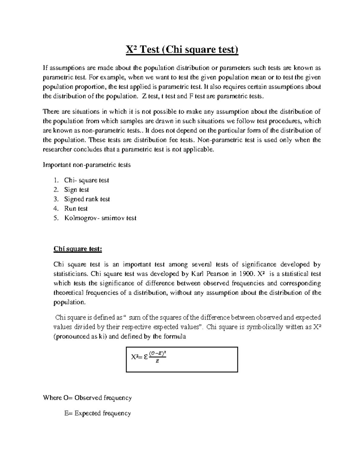 Chi- square Test - X² Test (Chi square test) If assumptions are made ...