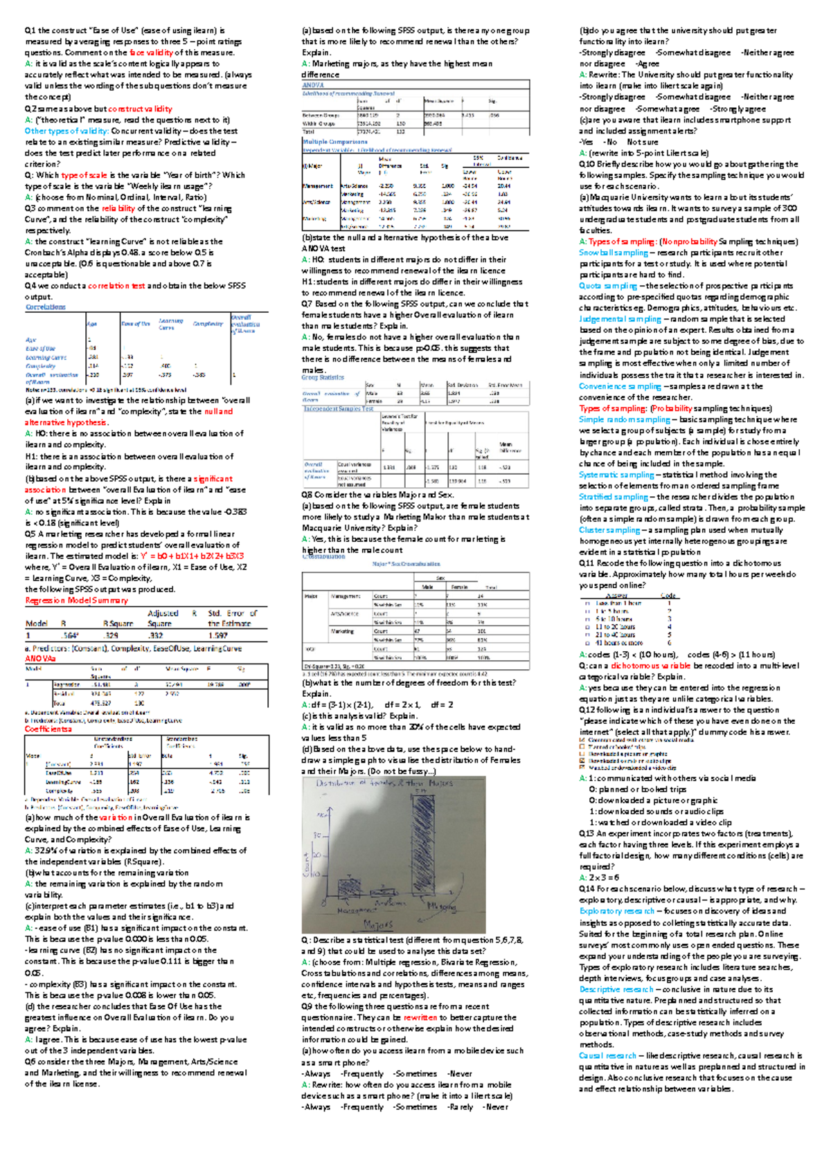 MKTG202 Finals cheat sheet - Q1 the construct “Ease of Use” (ease of using ilearn) is measured ...