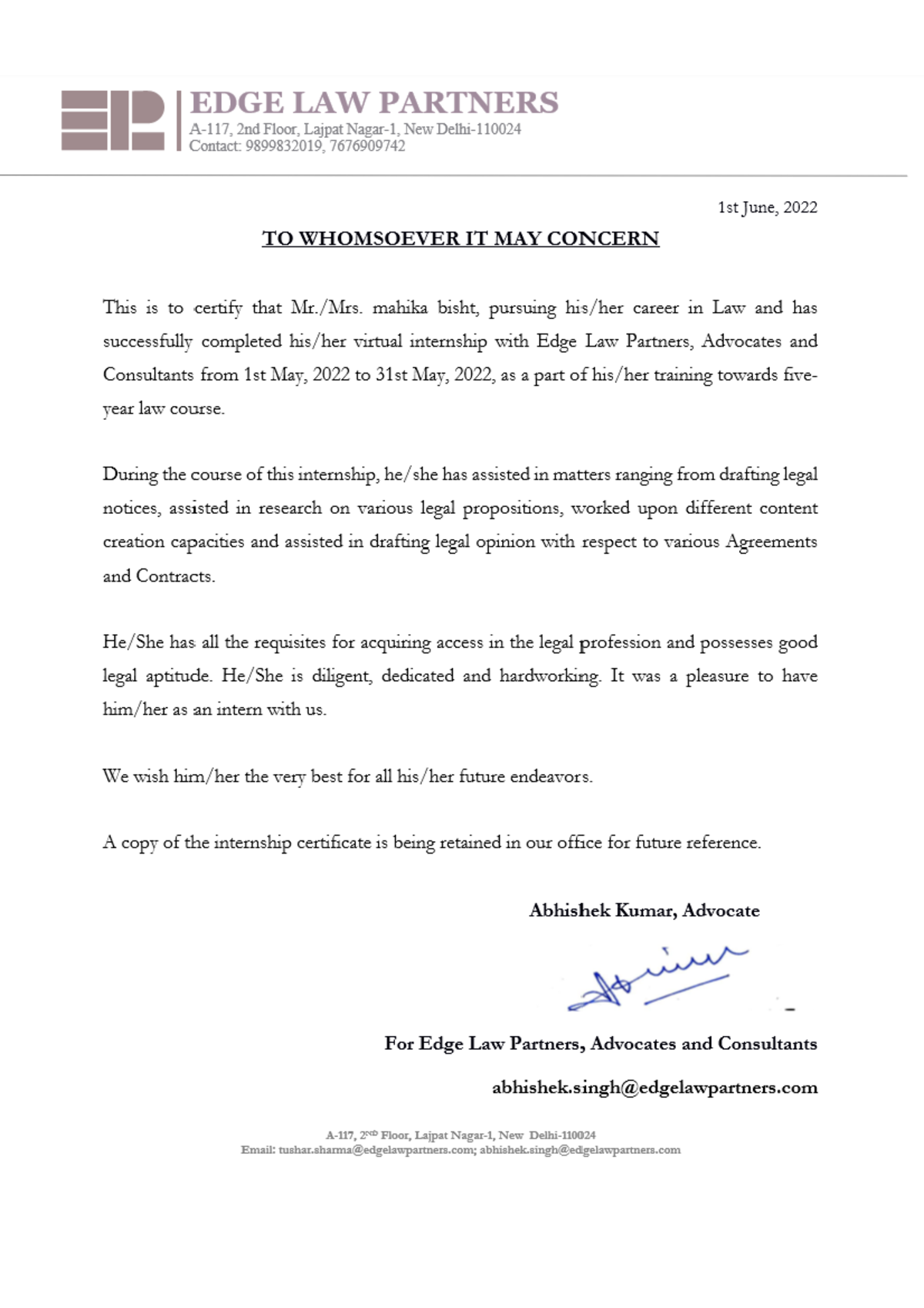 Certificate edge law partners - bballb - Studocu