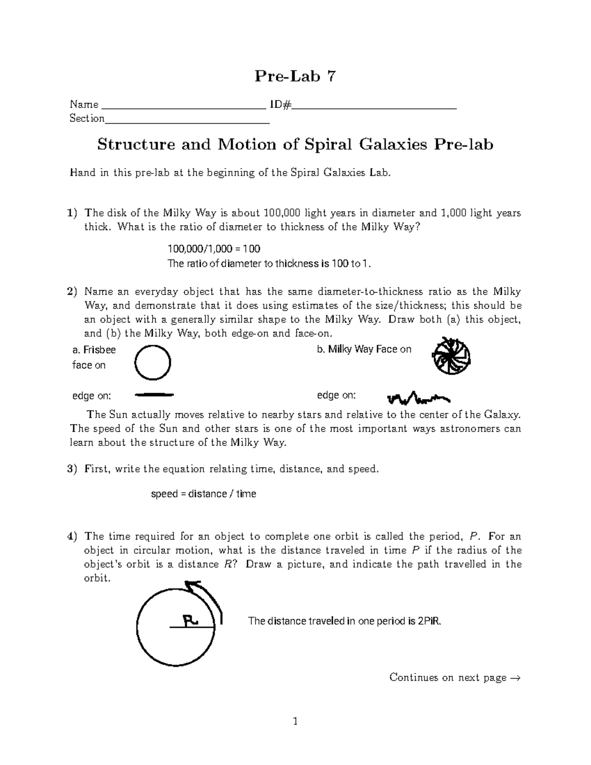 Pre-lab7....... - Pre-Lab 7 Name ID# Section Structure and Motion of Spiral Galaxies Pre-lab ...