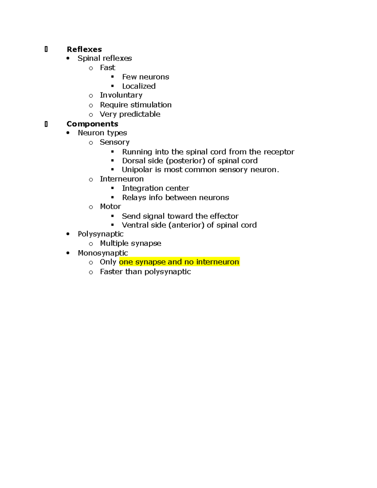 Reflexes - Reflexes Spinal reflexes o Fast Few neurons Localized o ...