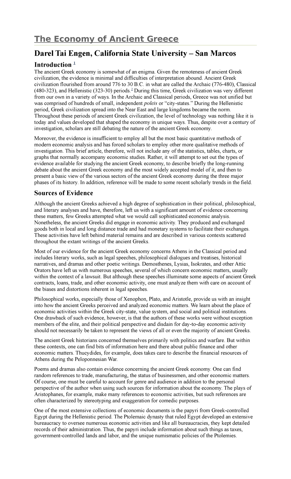 The Economy of Ancient Greece - Given the remoteness of ancient Greek ...