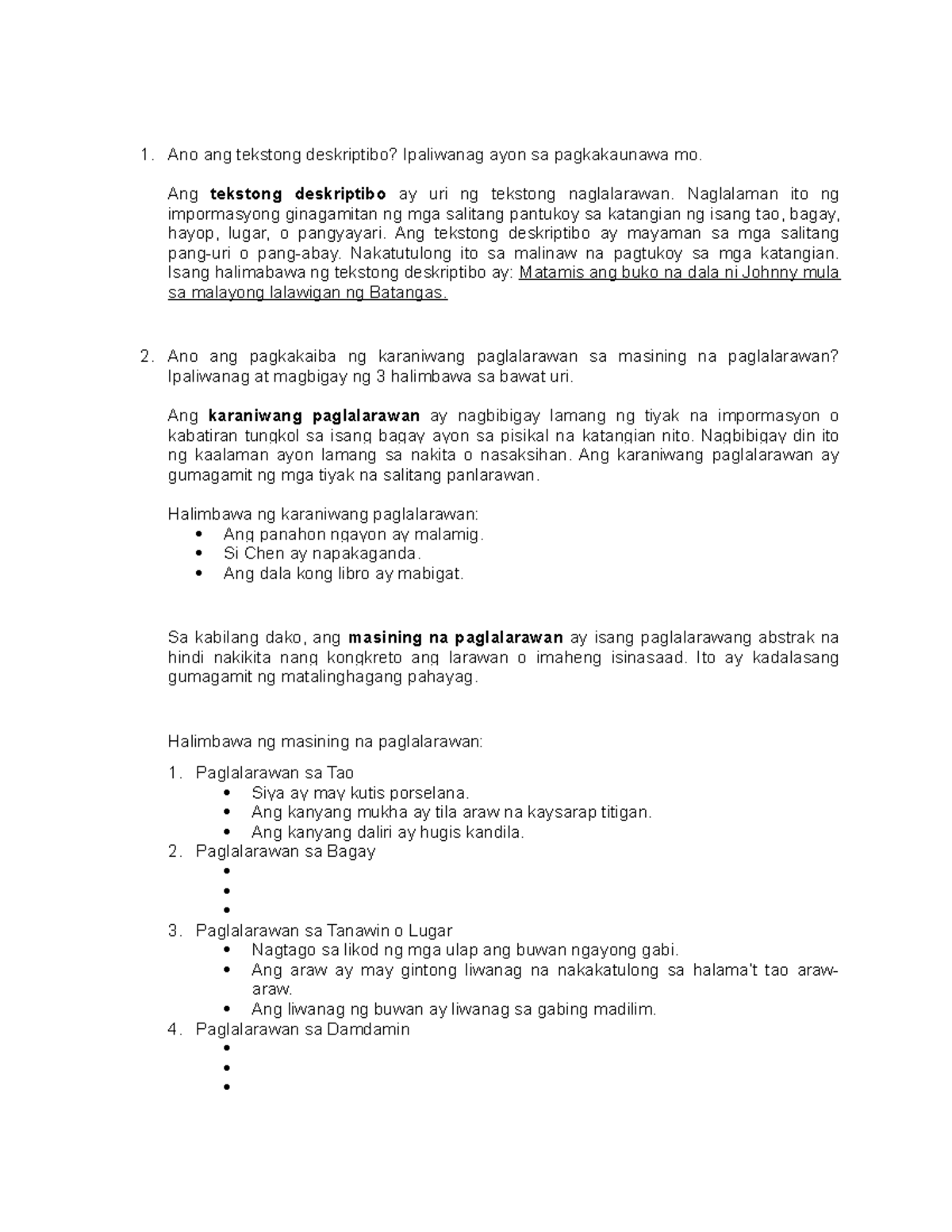 Pagbasa - This is for grade 11 students - Ano ang tekstong deskriptibo ...