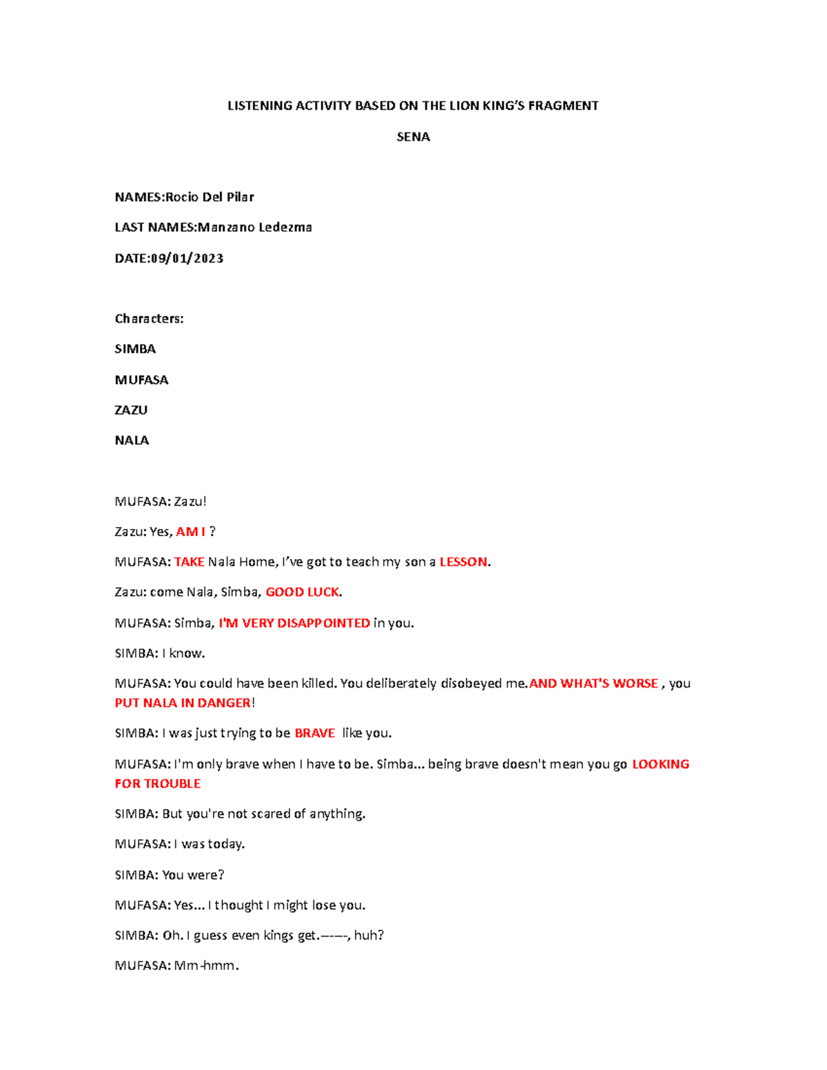 Listening Activity Based ON THE LION KING-2-rocio del pilar manzano ...