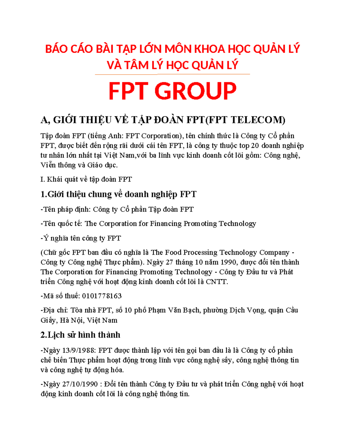 FPT PLAY Group - BÁO CÁO BÀI TẬP LỚN MÔN KHOA HỌC QUẢN LÝ VÀ TÂM LÝ HỌC QUẢN LÝ FPT GROUP A ...