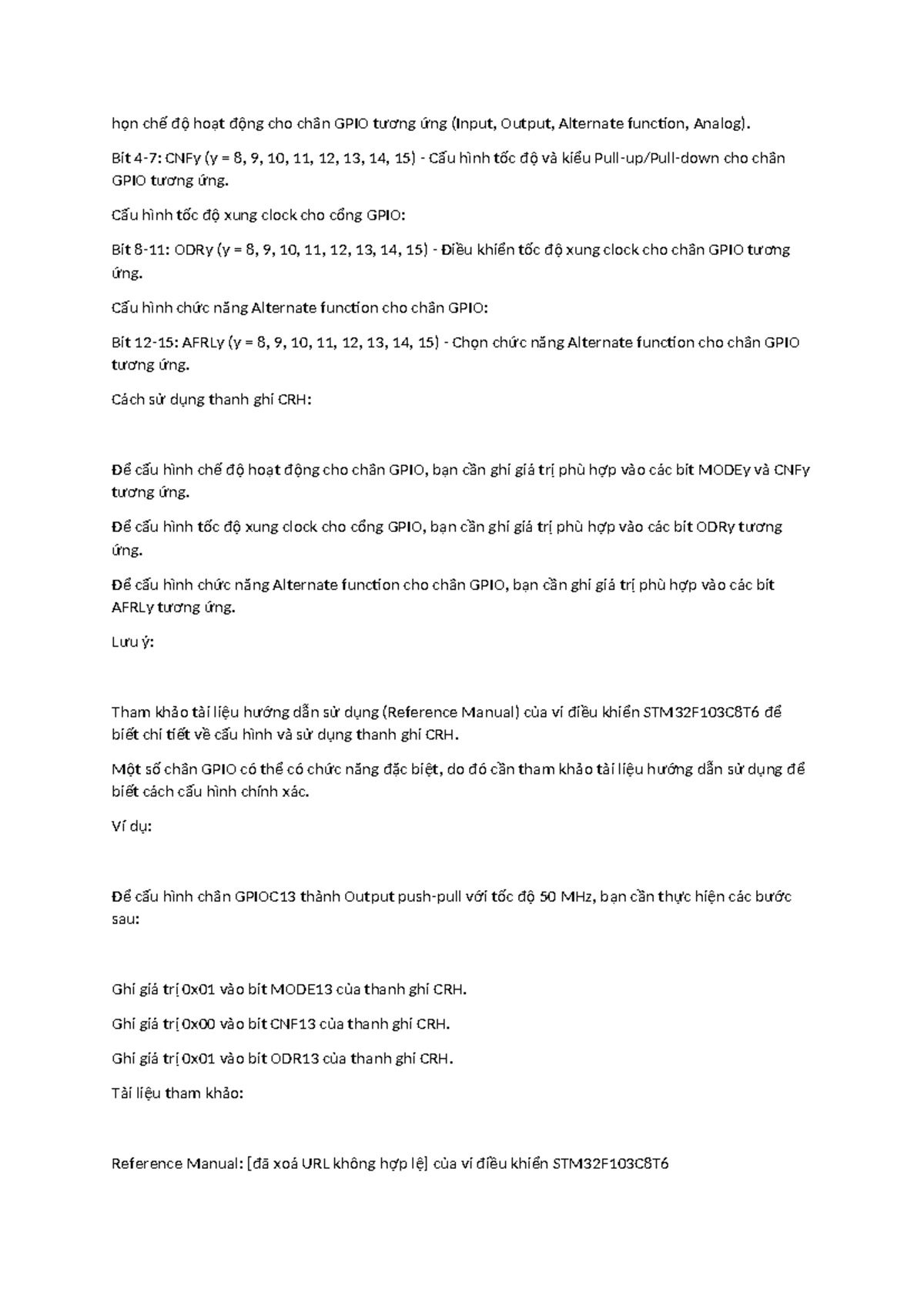 CRL CRH - sfsaf - họn chế độ hoạt động cho chân GPIO tương ứng (Input ...