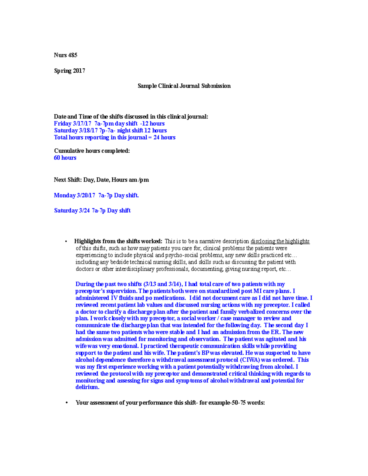 worksheet that works for me to understand - Nurs 485 Spring 2017 Sample ...