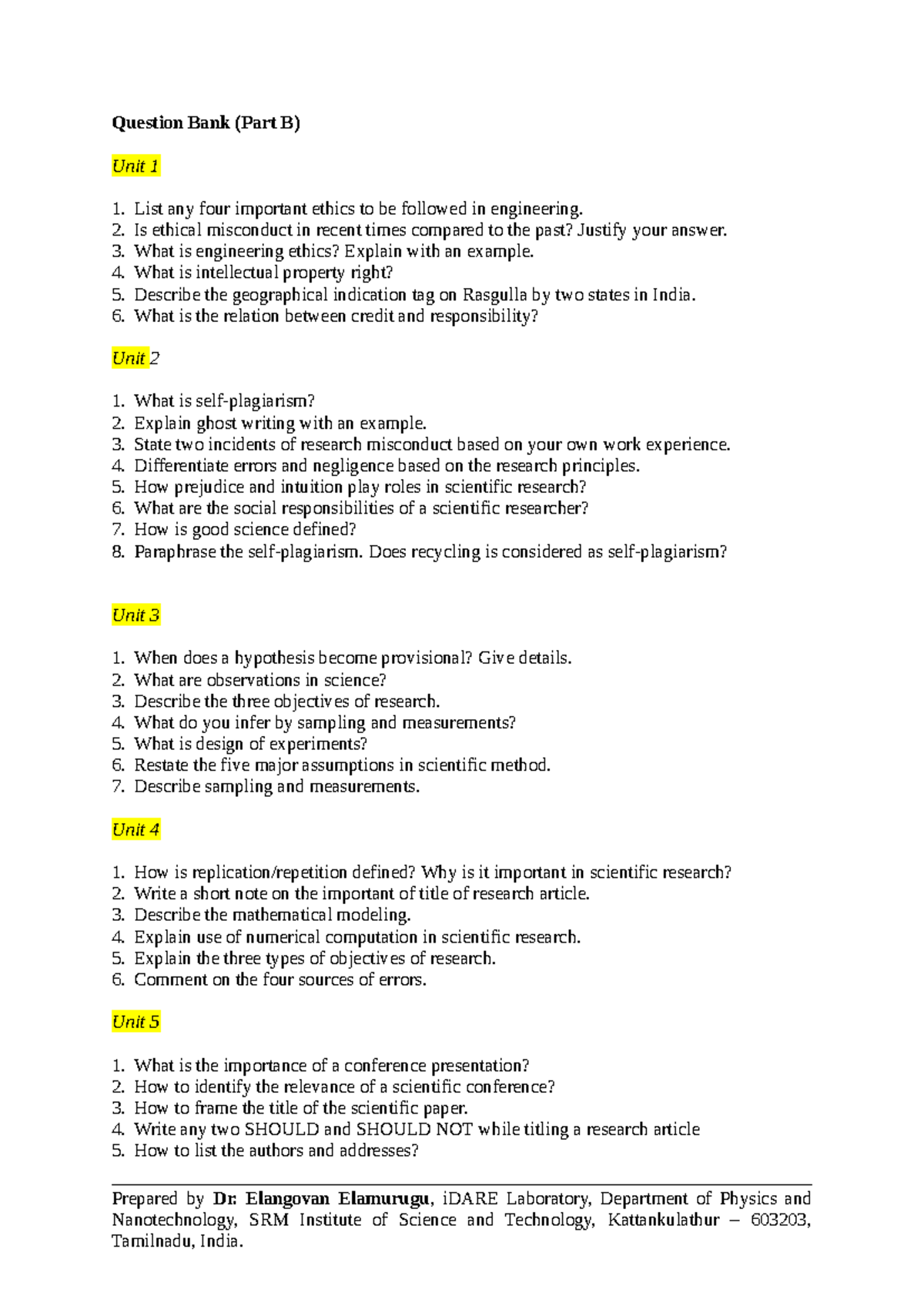 SCIENTIFIC RESEARCH PRINCIPLE END SEMESTER PART B QUESTIONS (4 MARKS ...