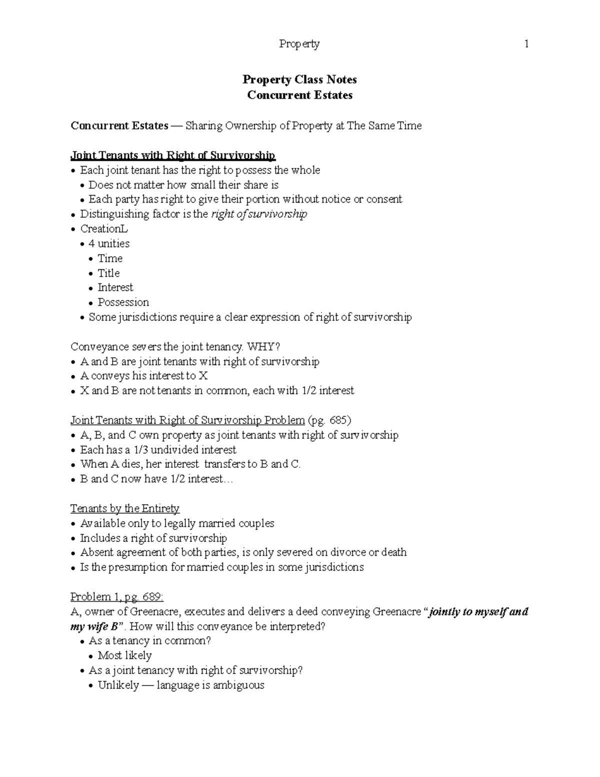 Concurrent Estates and Joint Tenancy: Ownership and Rights - Studocu