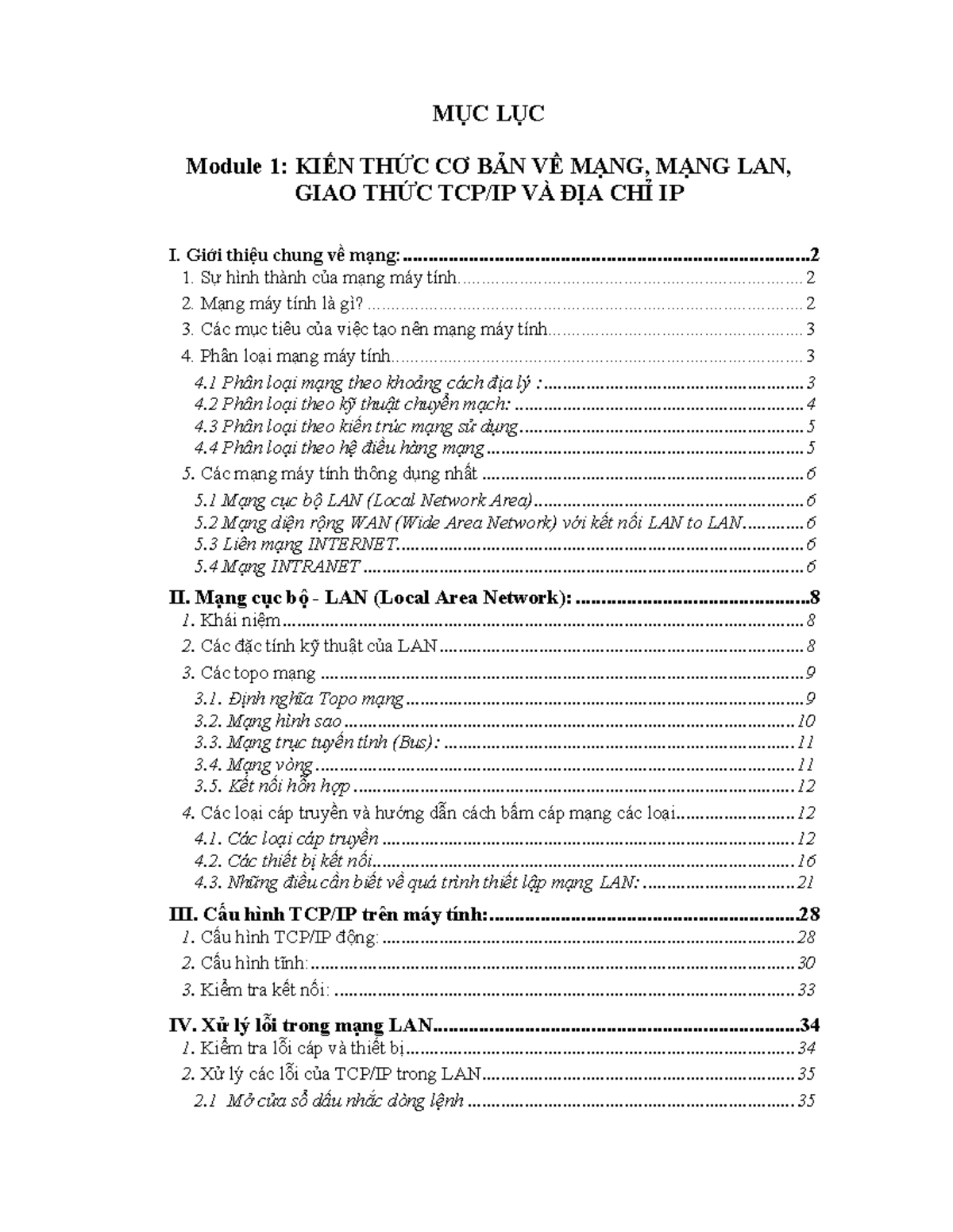 MC LC Module 1 KIN THC C BN V MN - MӨC LӨC Module 1: KIӂN THӬC CѪ BҦN Vӄ MҤNG, MҤNG LAN, 1. Sự ...