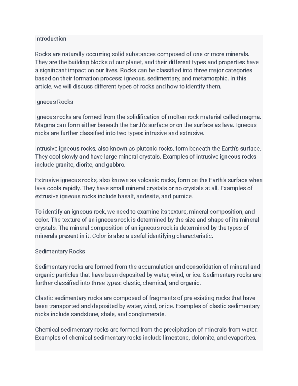 ESS Rock identification notes - Introduction Rocks are naturally ...