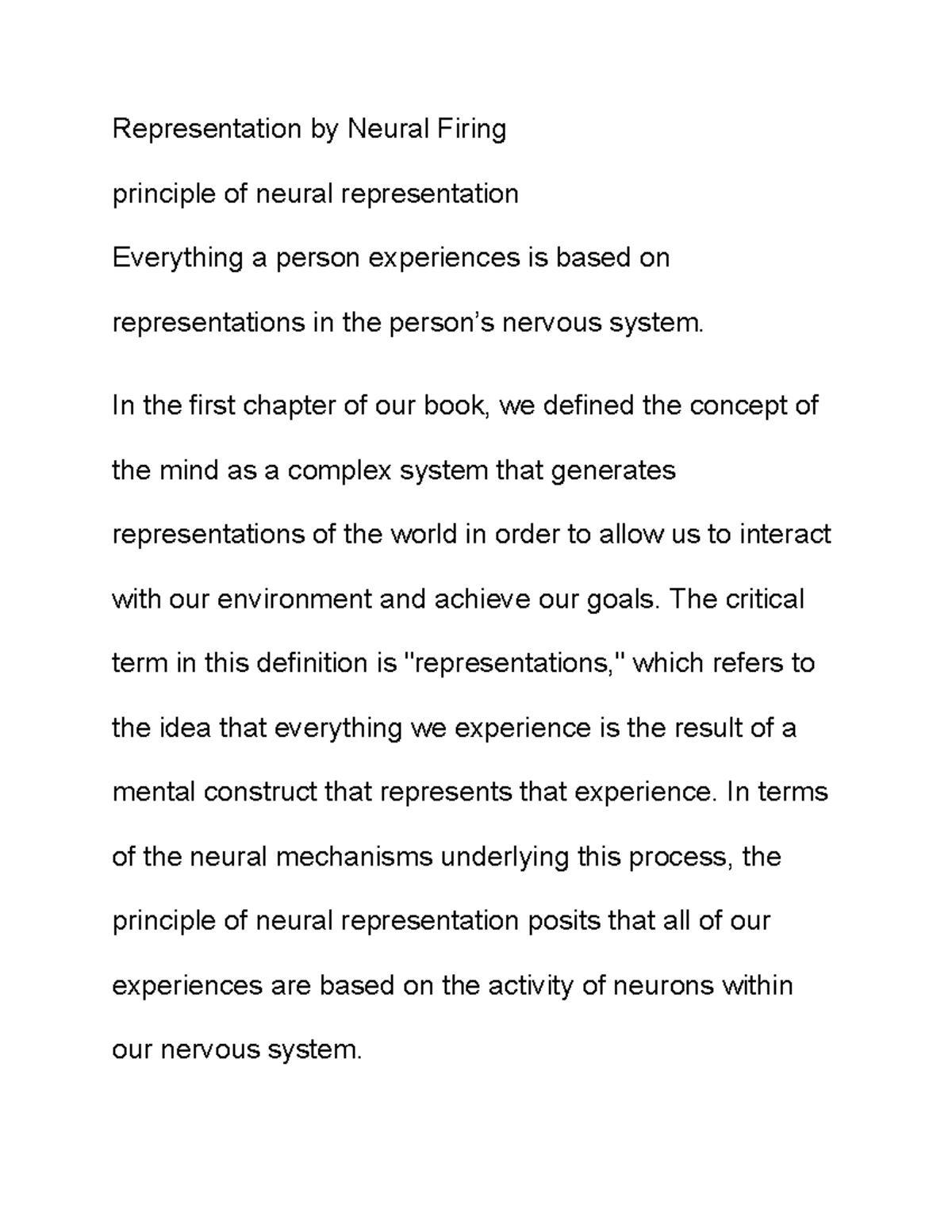 Representation by Neural Firing - Representation by Neural Firing ...