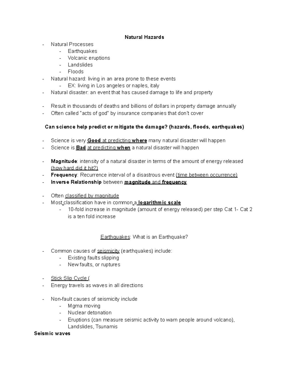Geology notes- 2 10 22 - Natural Hazards Natural Processes Earthquakes ...