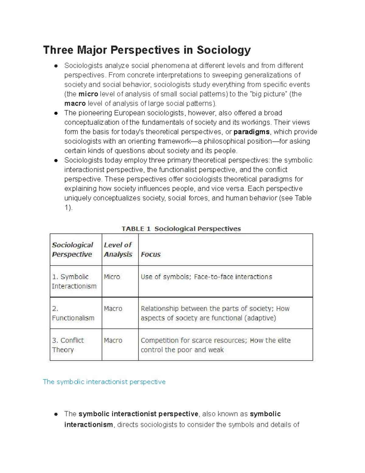 Three Major Perspectives in Sociology - From concrete interpretations ...