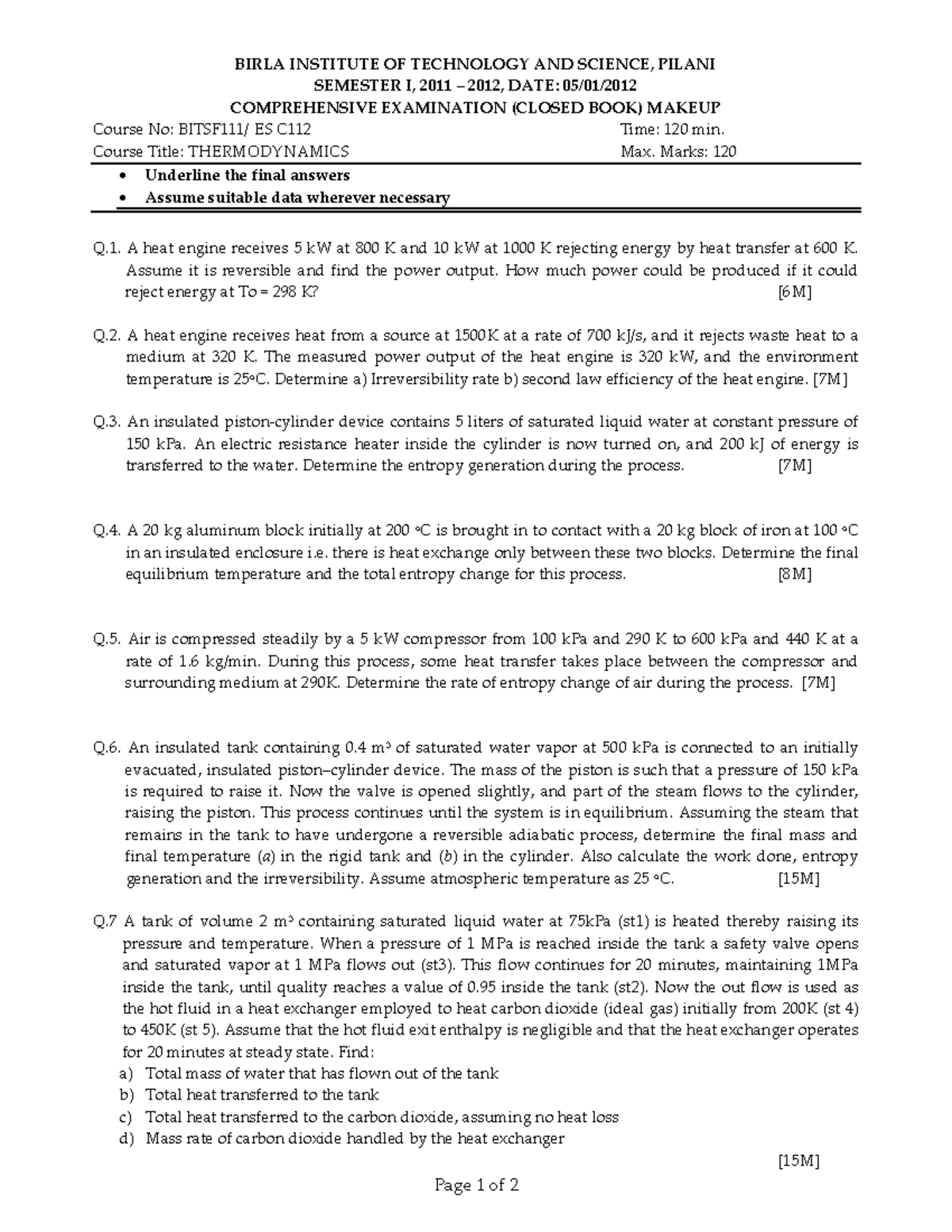 BITS F111 1004 O 2011 1 - BITS question paper - BIRLA INSTITUTE OF ...