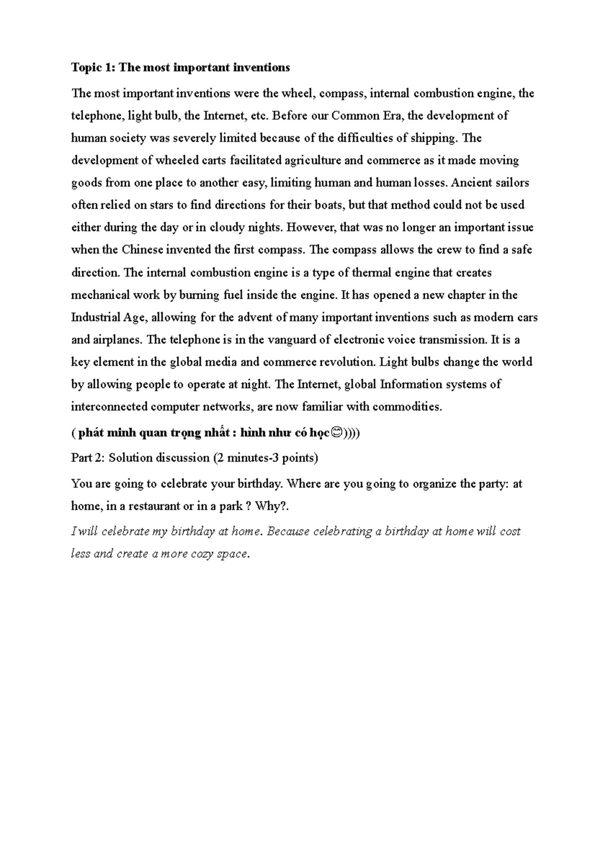 Tiếng anh 3 đại học mở - Topic 1: The most important inventions The ...