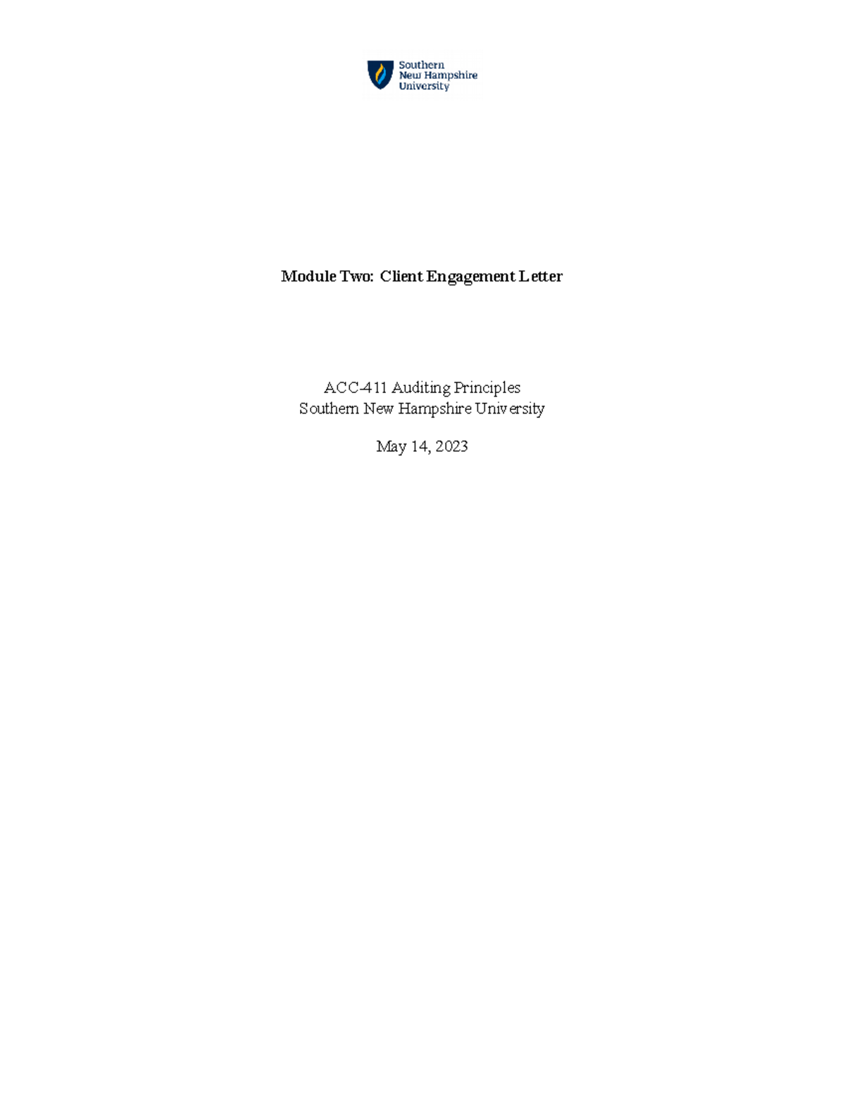 ACC 411 2-1 Client Engagment Letter - Module Two: Client Engagement ...