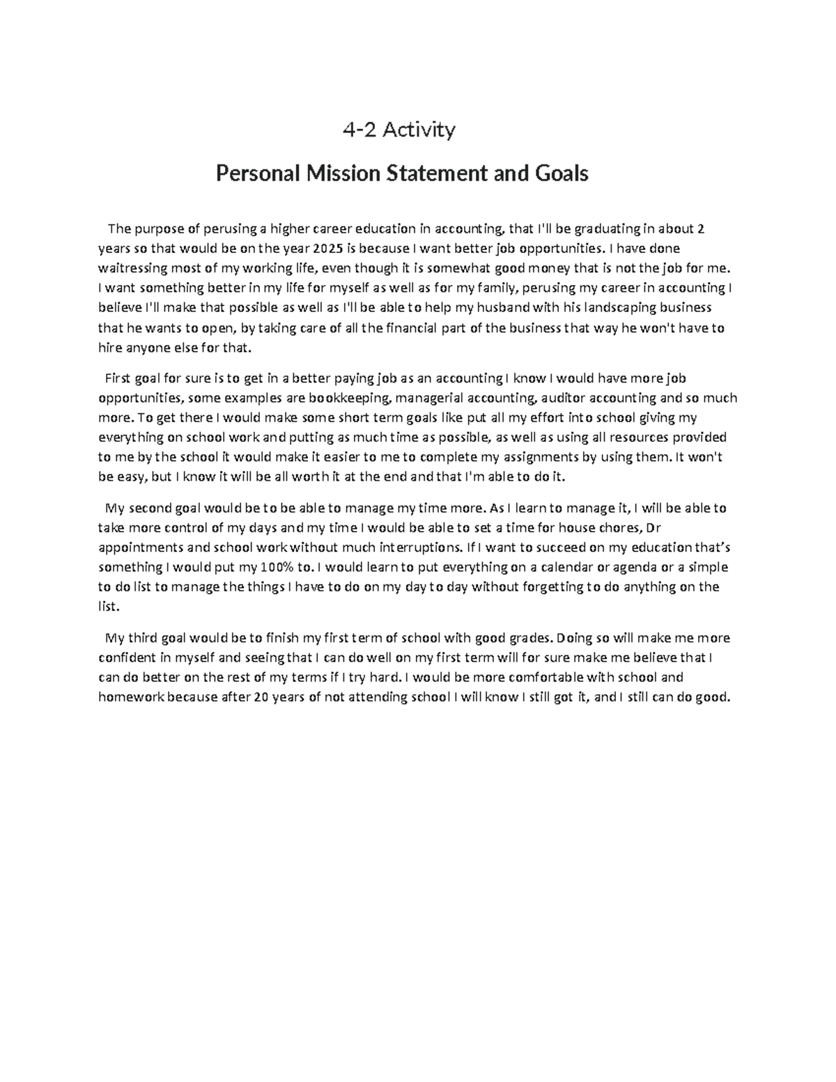 Personal Mission Statement and Goals - 4-2 Activity Personal Mission ...