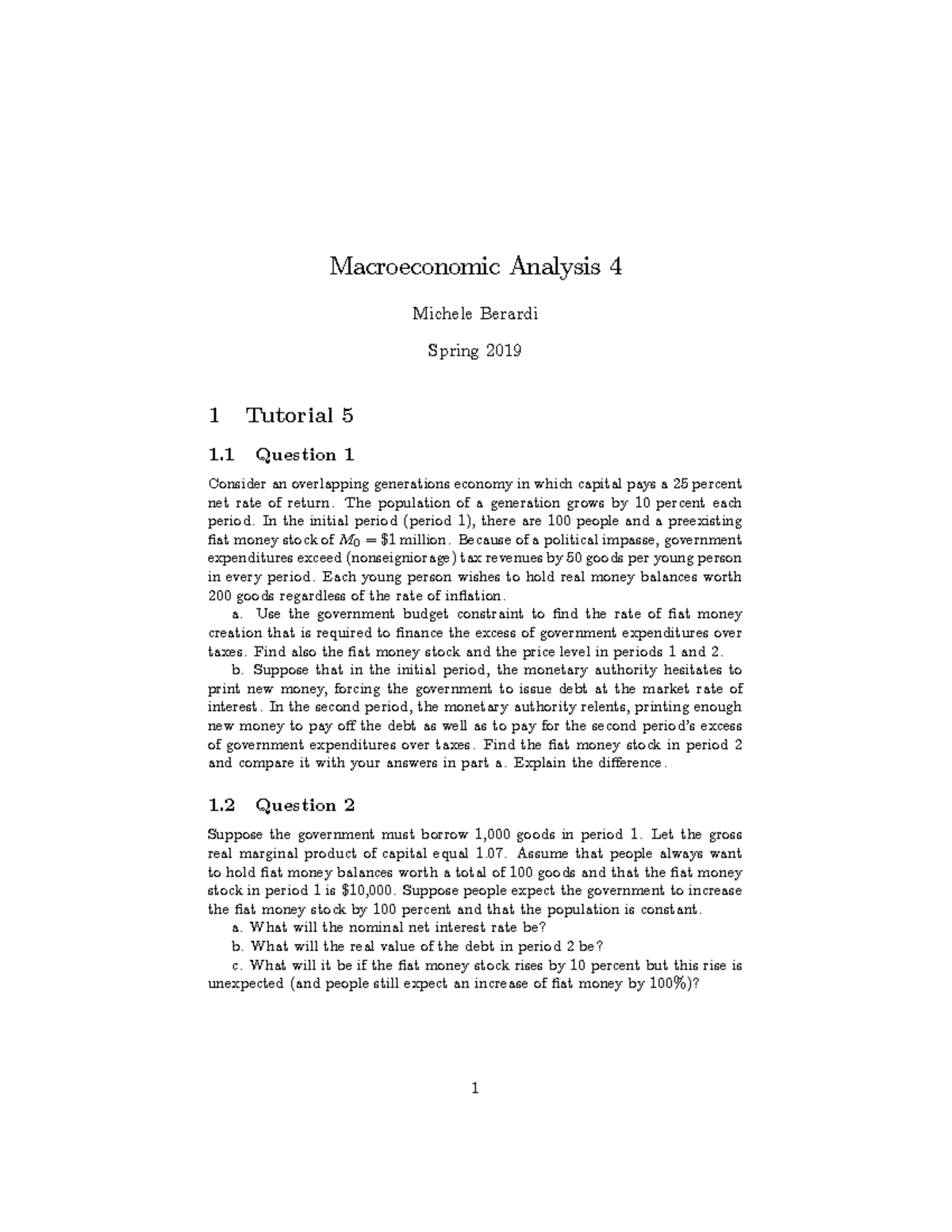 2021Tutorial 5 with answers - Macroeconomic Analysis 4 Michele Berardi ...