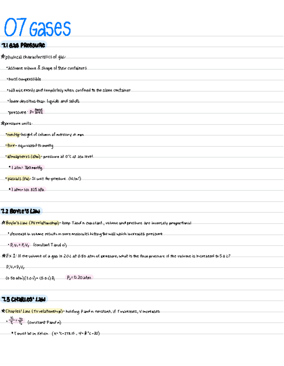 CHE 105 - Ch 7: Gases (Lecture + Textbook Notes w/ Diagrams + Practice ...