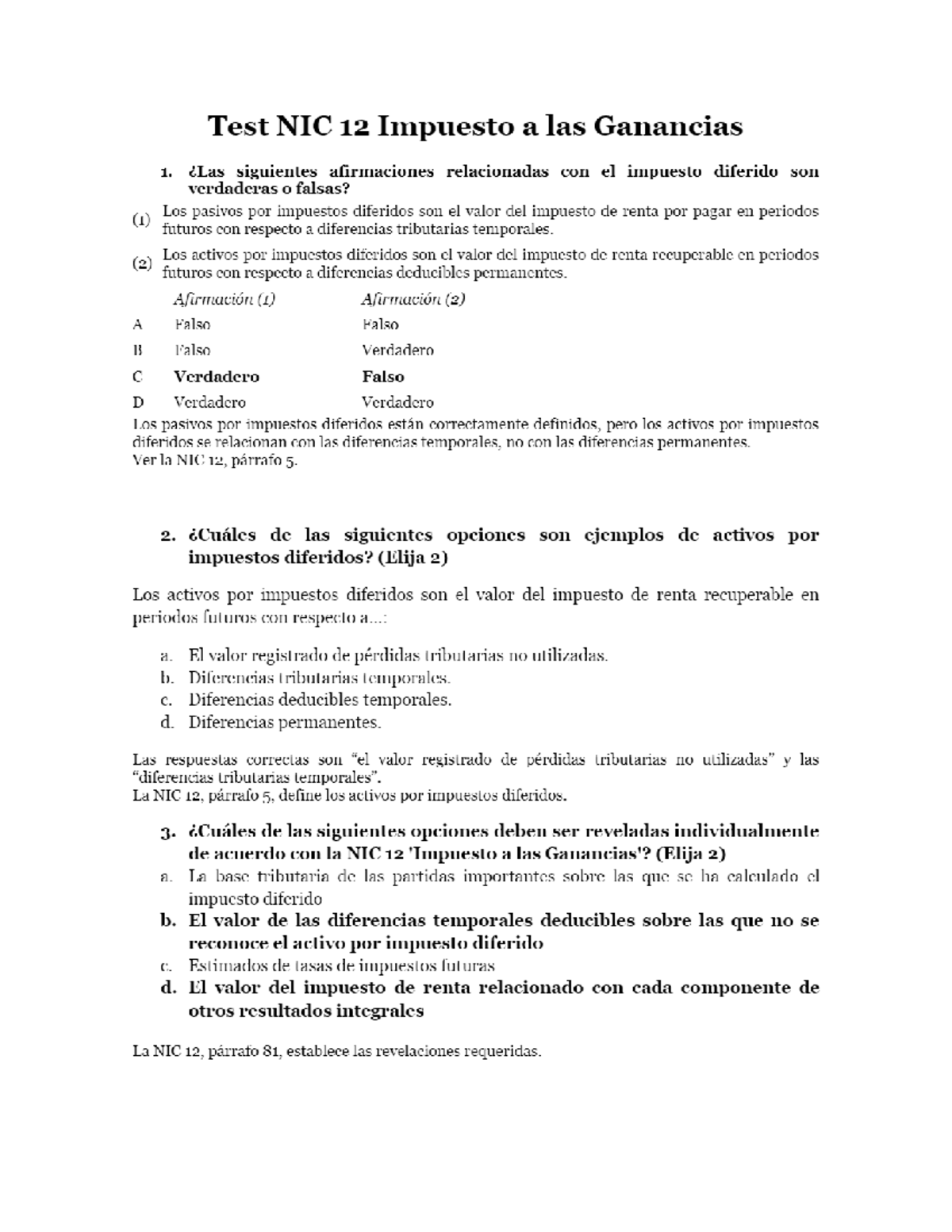 Test NIC 12 Impuesto a las Ganancias - Tomado en clases por Aguirre ...