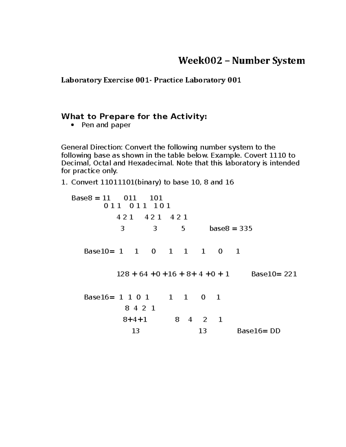 Ali Hasaballa, Mohammed-Week002 - Week002 – Number System Laboratory Exercise 001- Practice ...