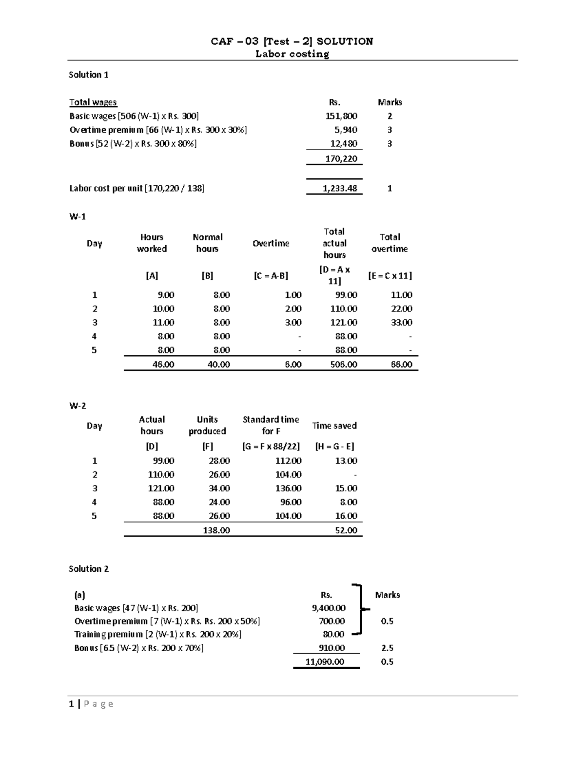Test 2 - Labor costing [Chap-4] Solutions - CAF – 03 [Test – 2 ...