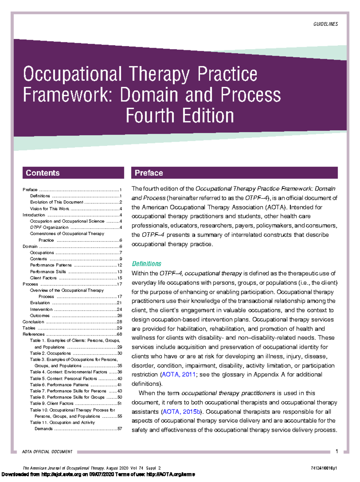 Occupational Therapy Practice Framework 4th Edition Occupational