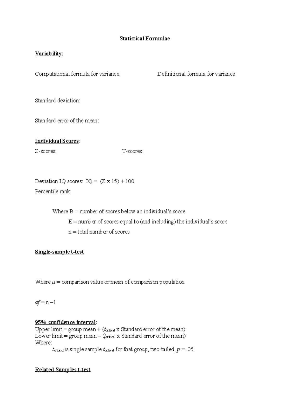 Statistical Formulae - Basic Stats Formula - Statistical Formulae ...
