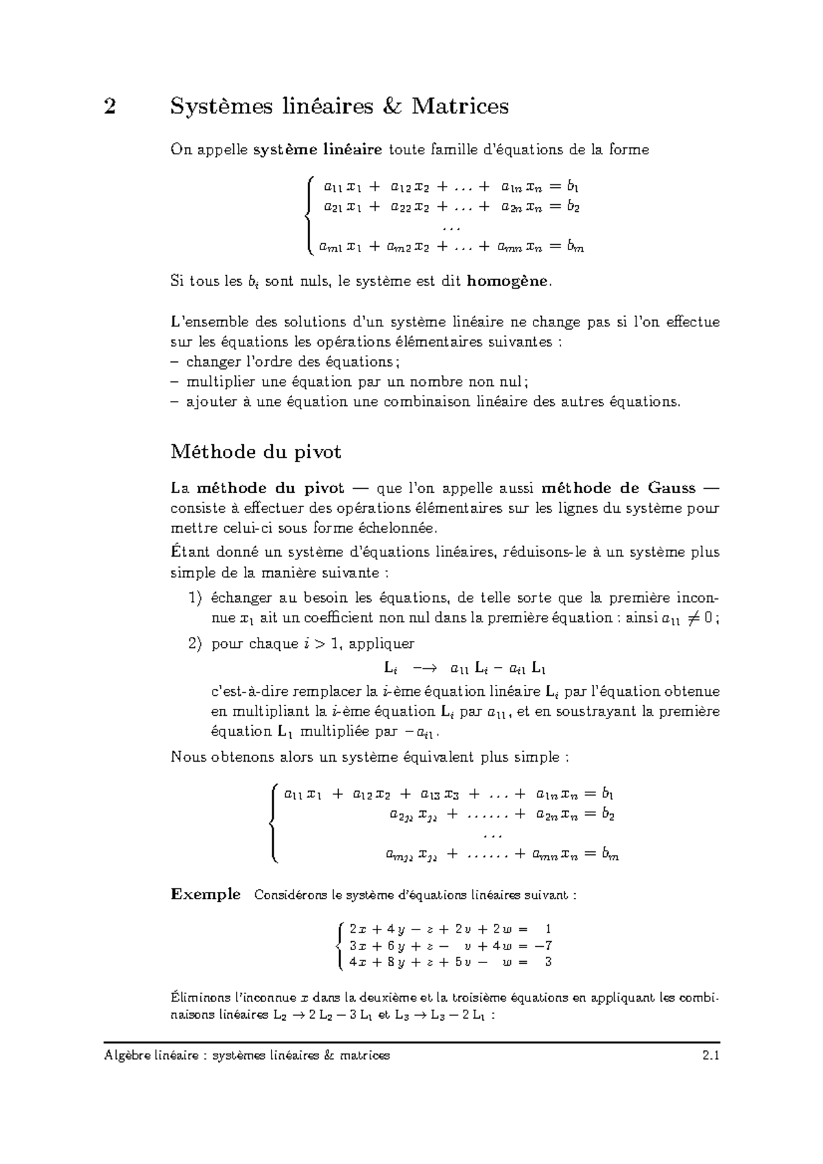 Systemes Lineaires Matrices - 2 Systèmes linéaires & Matrices On ...