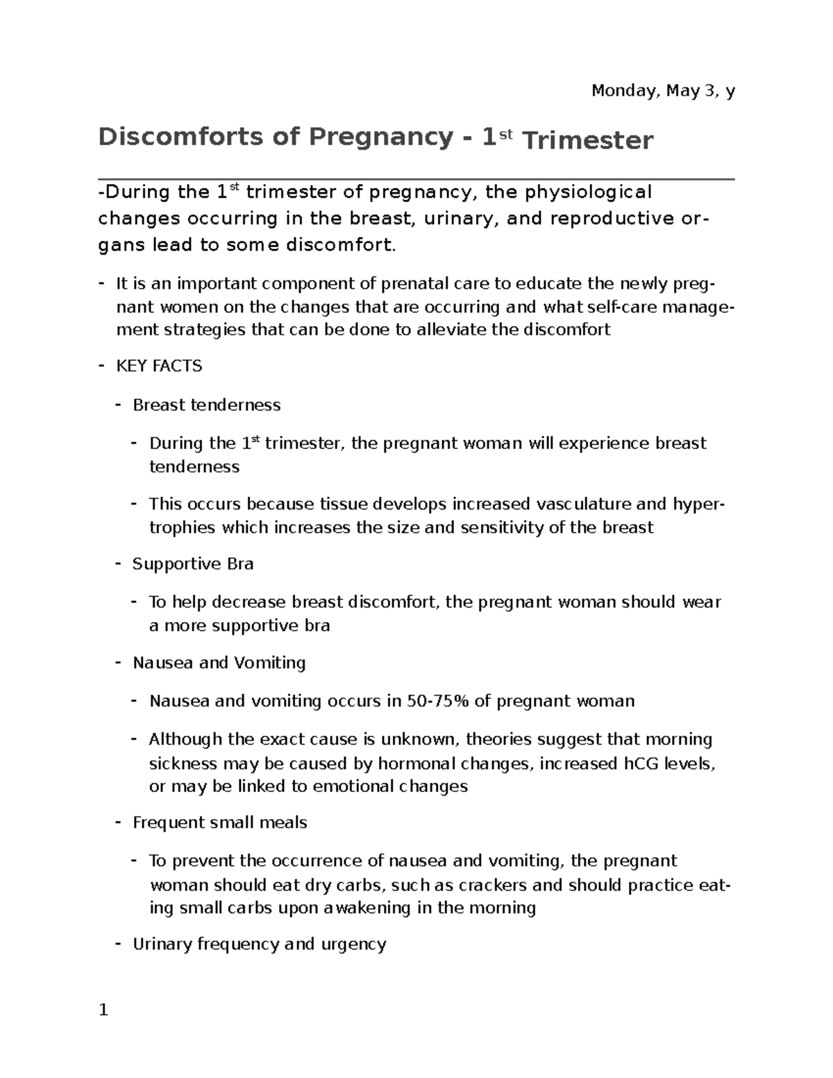 Discomforts of Pregnancy 1st Trimester - Thursday, October 10, y ...