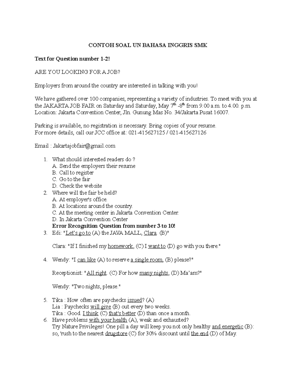 Contoh SOAL UN Bahasa Inggris SMKK - CONTOH SOAL UN BAHASA INGGRIS SMK ...