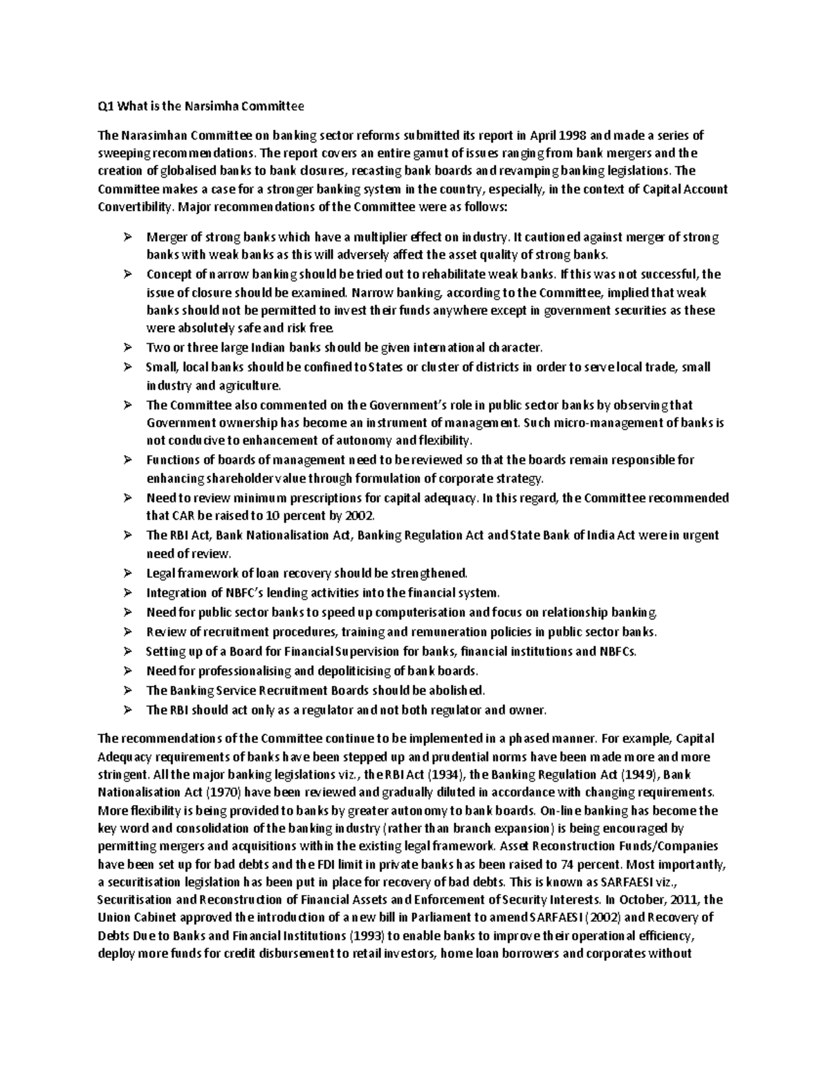 CIE Notes (1)-converted - Q1 What is the Narsimha Committee The ...