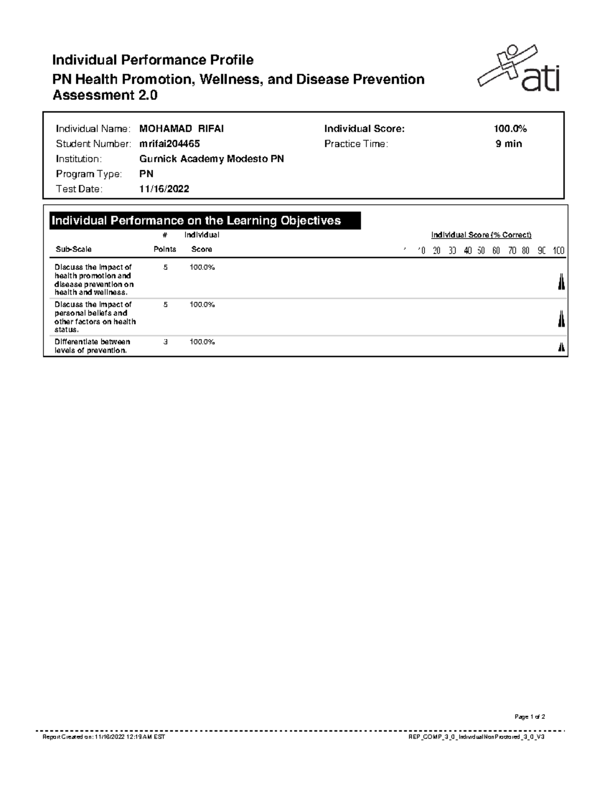 Report Health Promotion, Wellness, and Disease Prevention - Individual ...