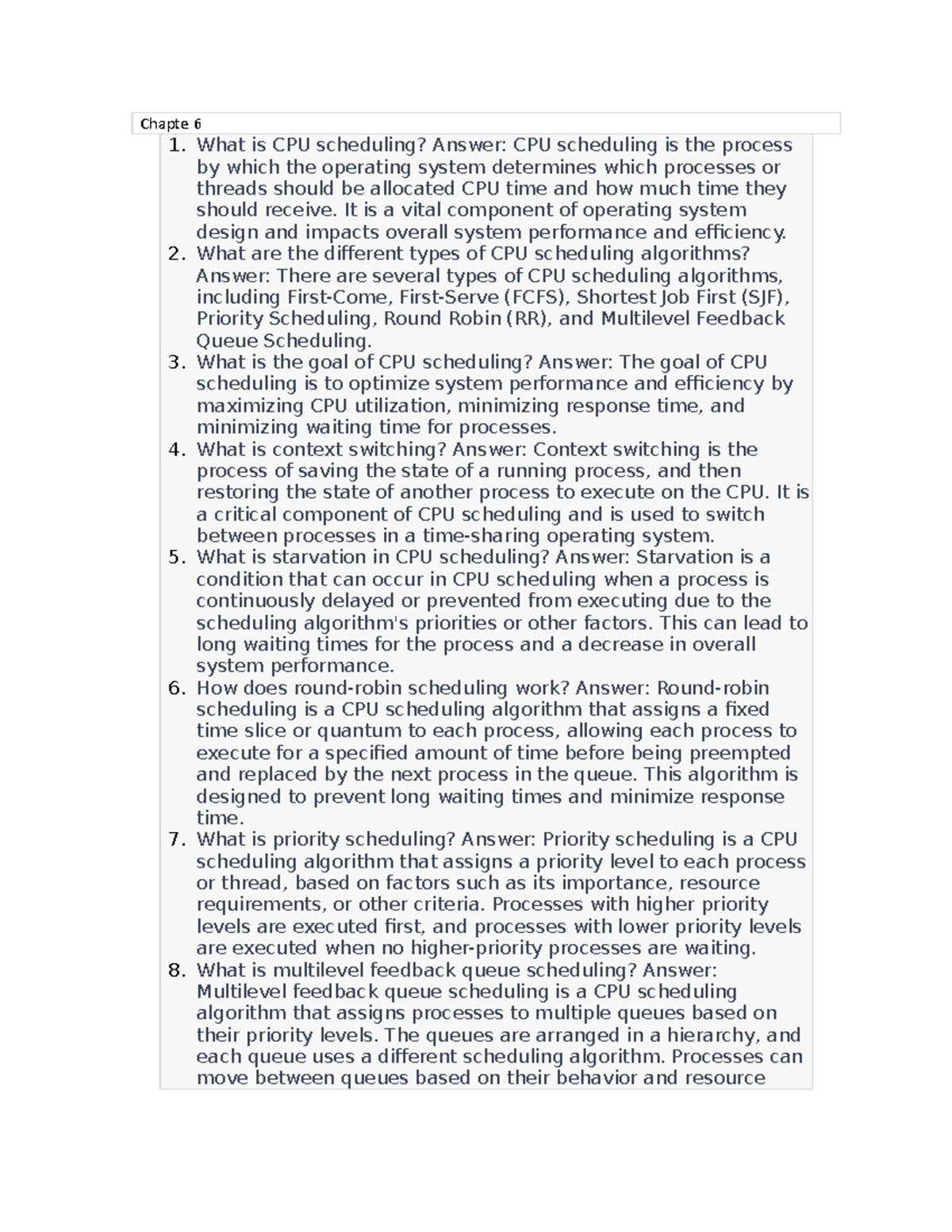 What is FCFS scheduling - Chapte 6 1. What is CPU scheduling? Answer ...