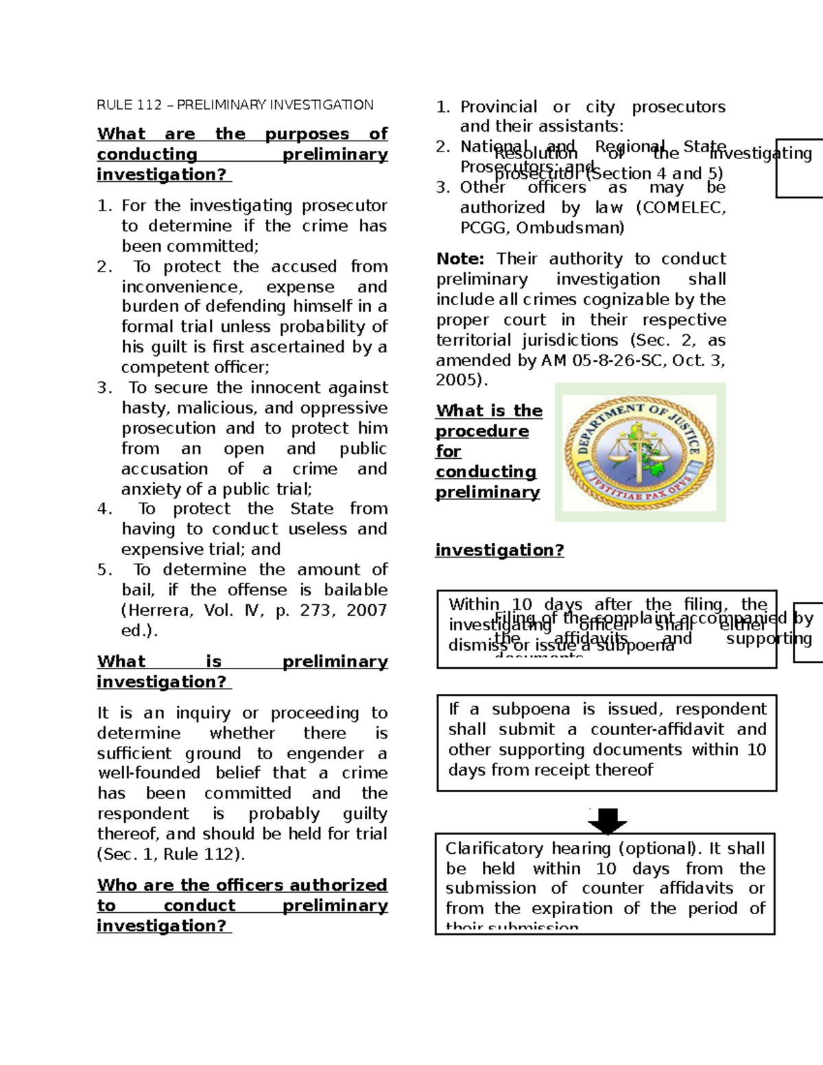 RULE 112 Preliminary Investigation - RULE 112 – PRELIMINARY ...