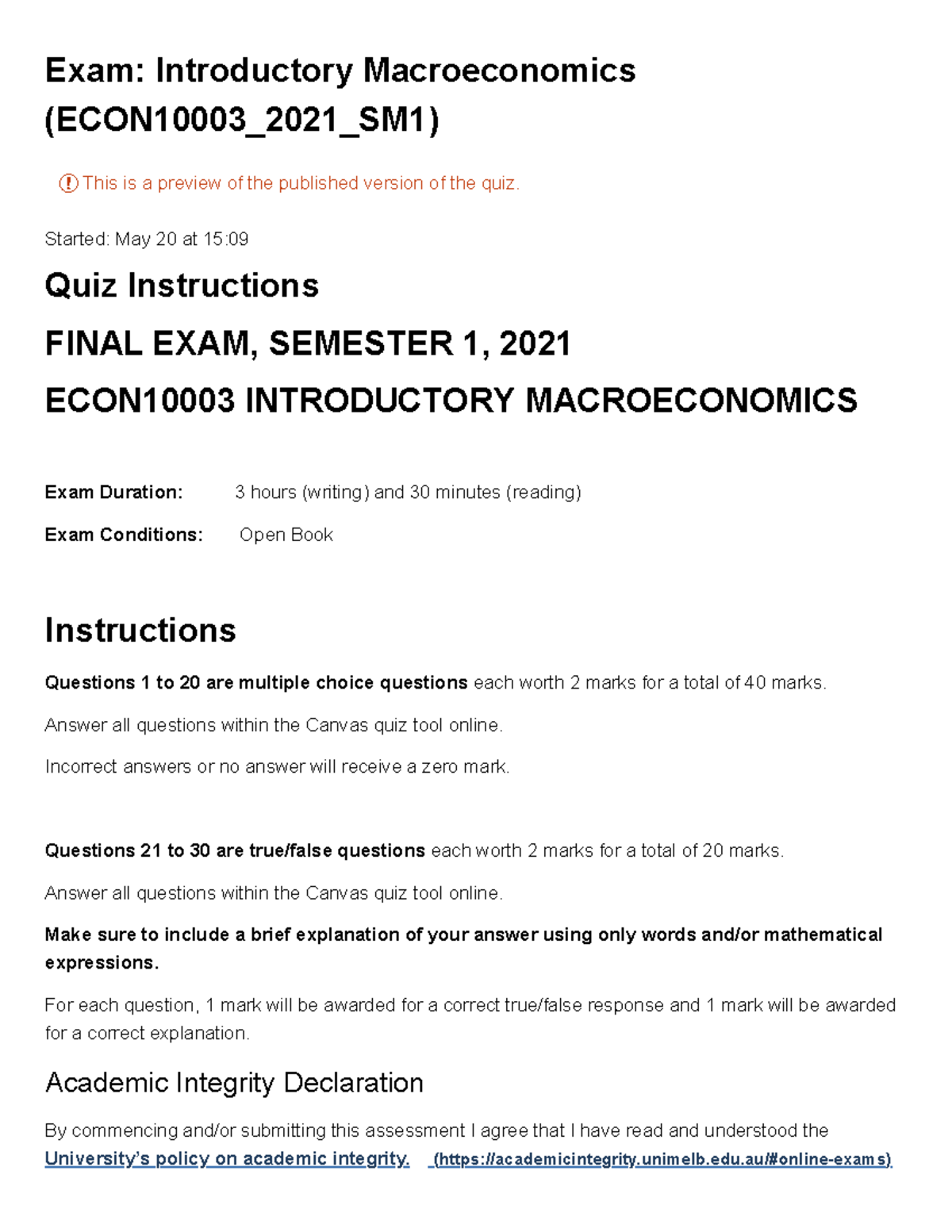 Exam Intro Macro Econ10003 2021 Sm1 Exam Introductory