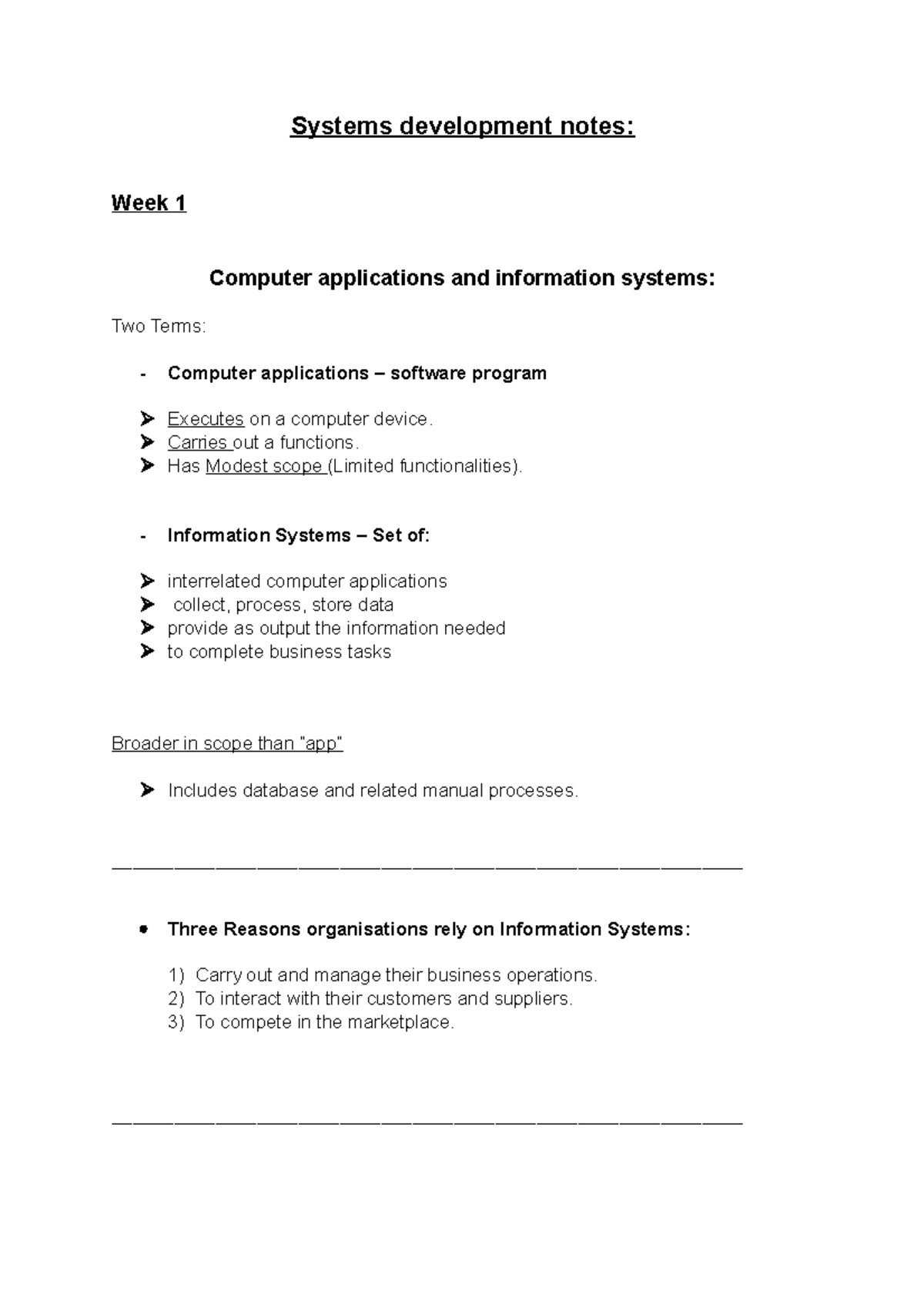 Systems development notes - Systems development notes: Week 1 Computer ...
