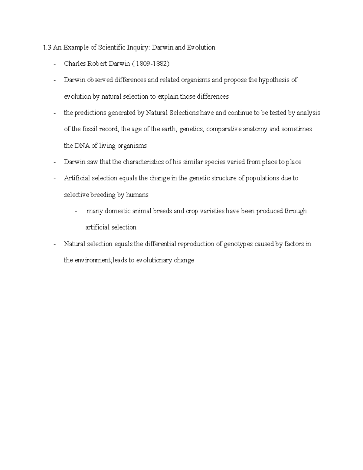 1.3 Scientific inquiry - 1 An Example of Scientific Inquiry: Darwin and ...