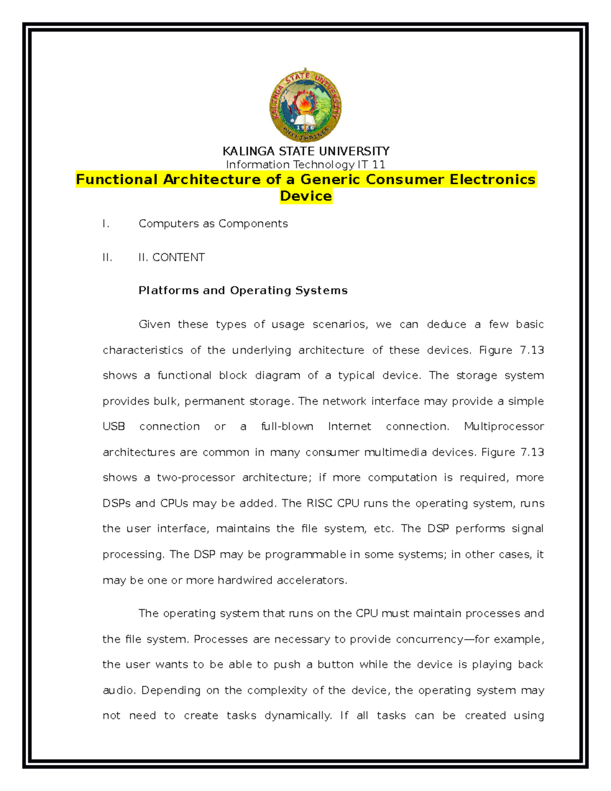 Functional Architecture of a Generic Consumer Electronics Device ...