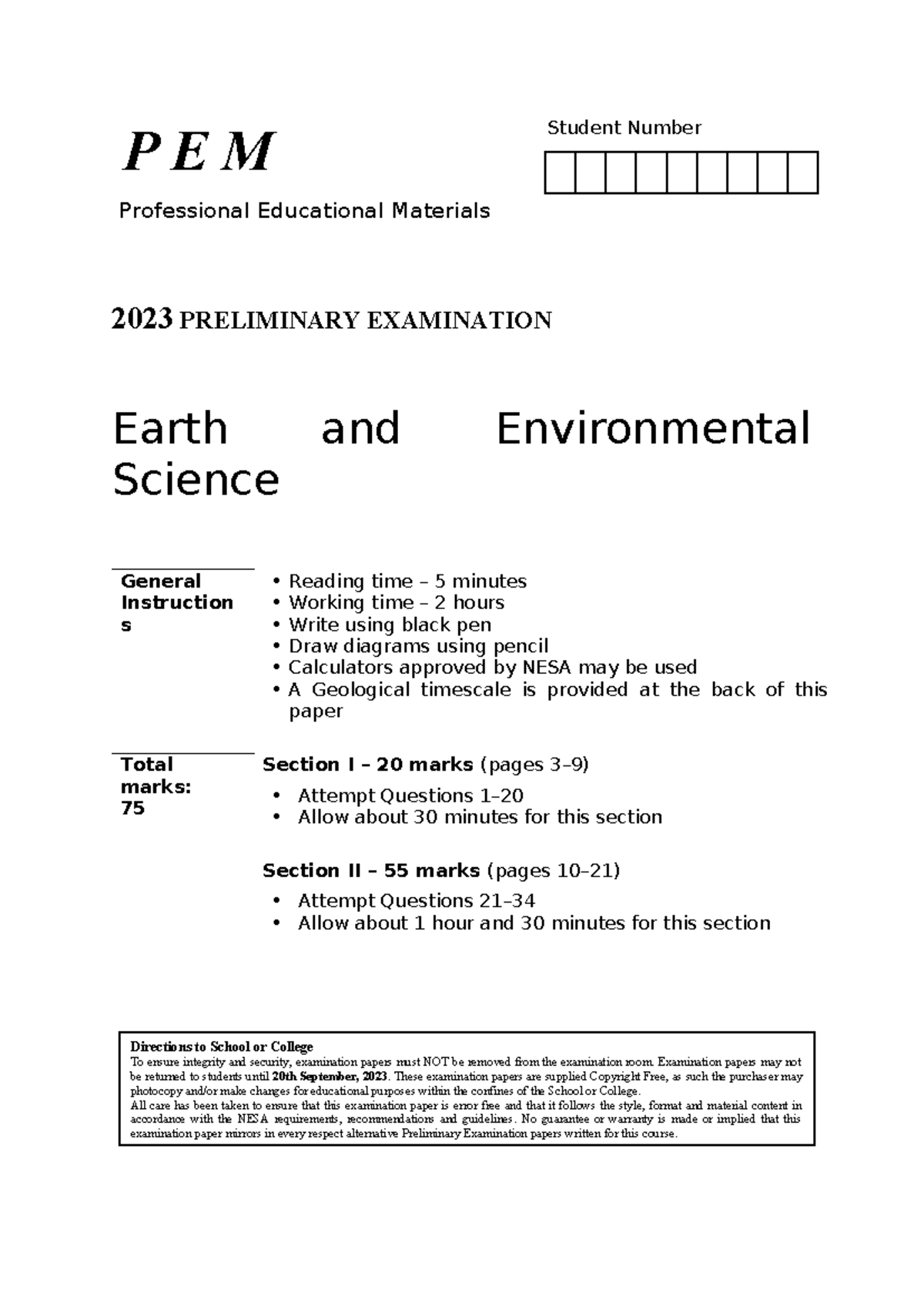 PEM 2023 EES Preliminary Examination Paper - Professional Educational ...
