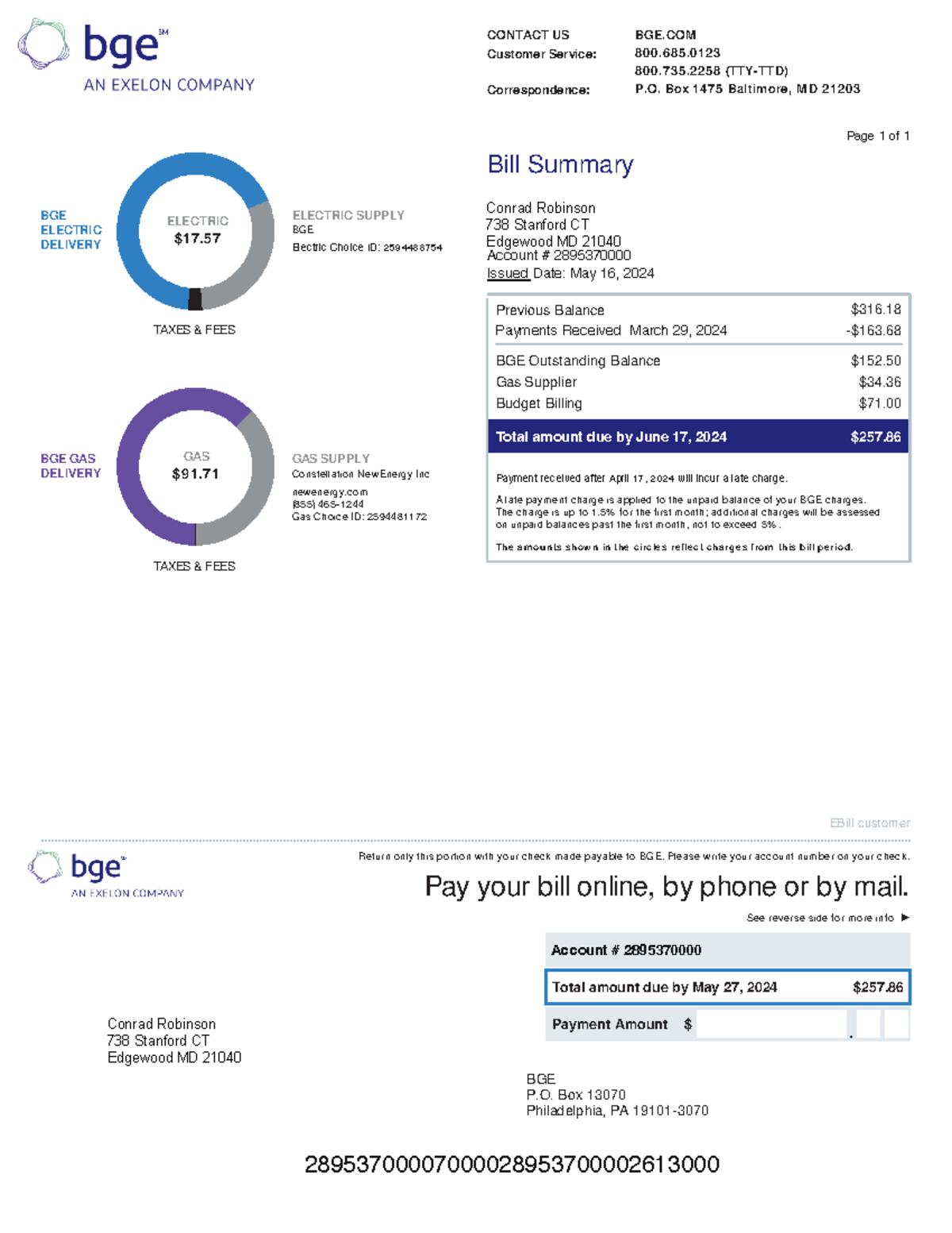 Bge bill - HJGMJM,JHM - Return only this portion with your check made ...