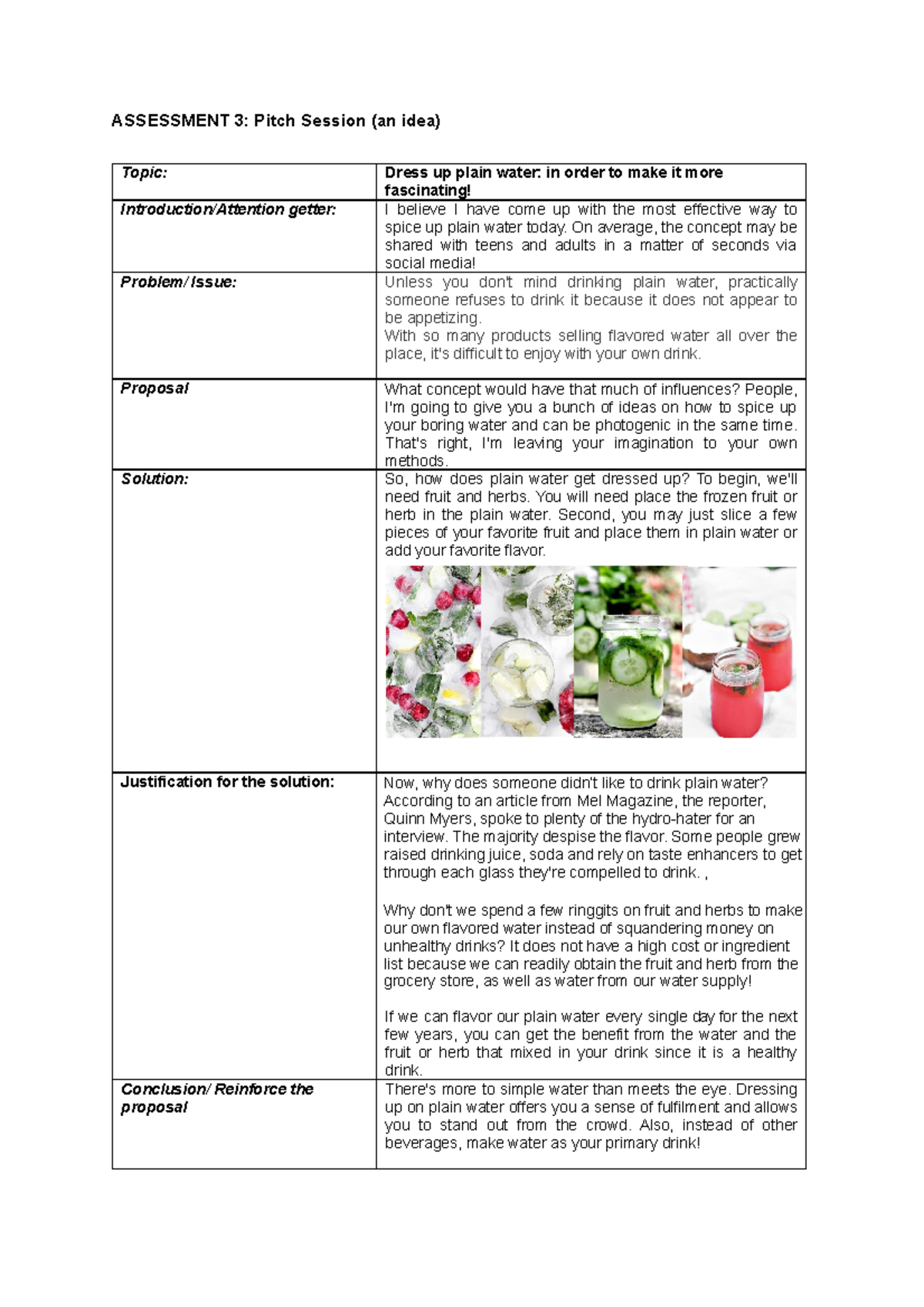 Pitching Draft for Activity and Practice - ASSESSMENT 3: Pitch Session ...