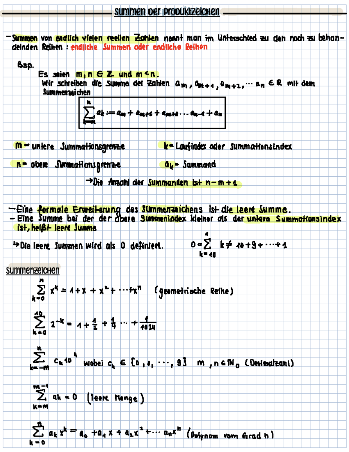 Summen der Produktzeichen - Studocu