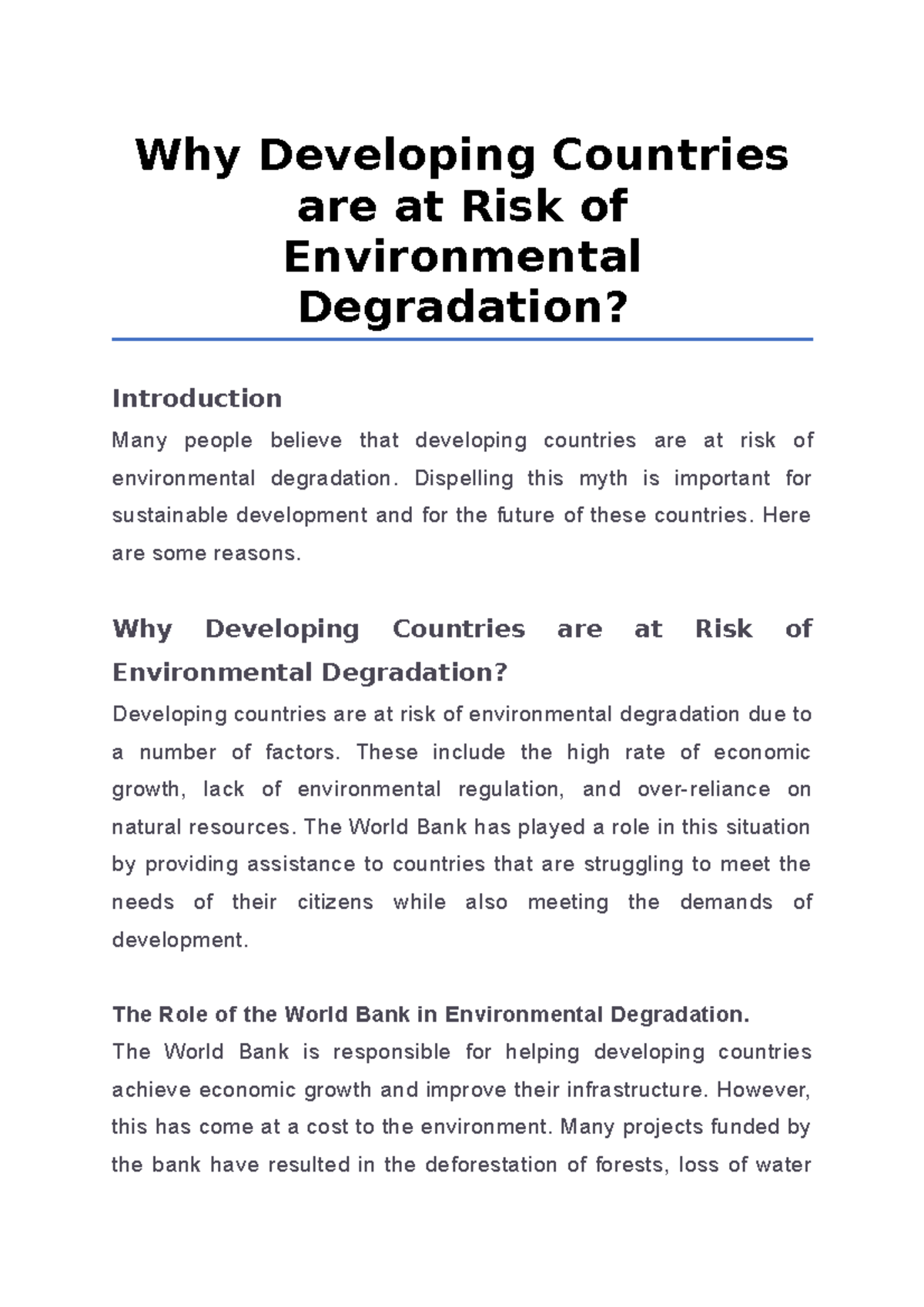 Why Developing Countries are at Risk of Environmental Degradation - Why ...