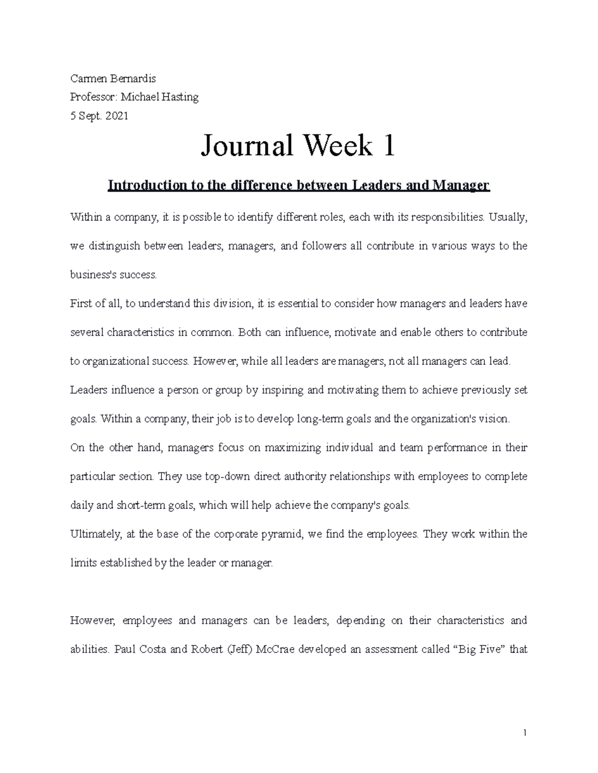 Journalweek 1 - Sum up week - Carmen Bernardis Professor: Michael ...