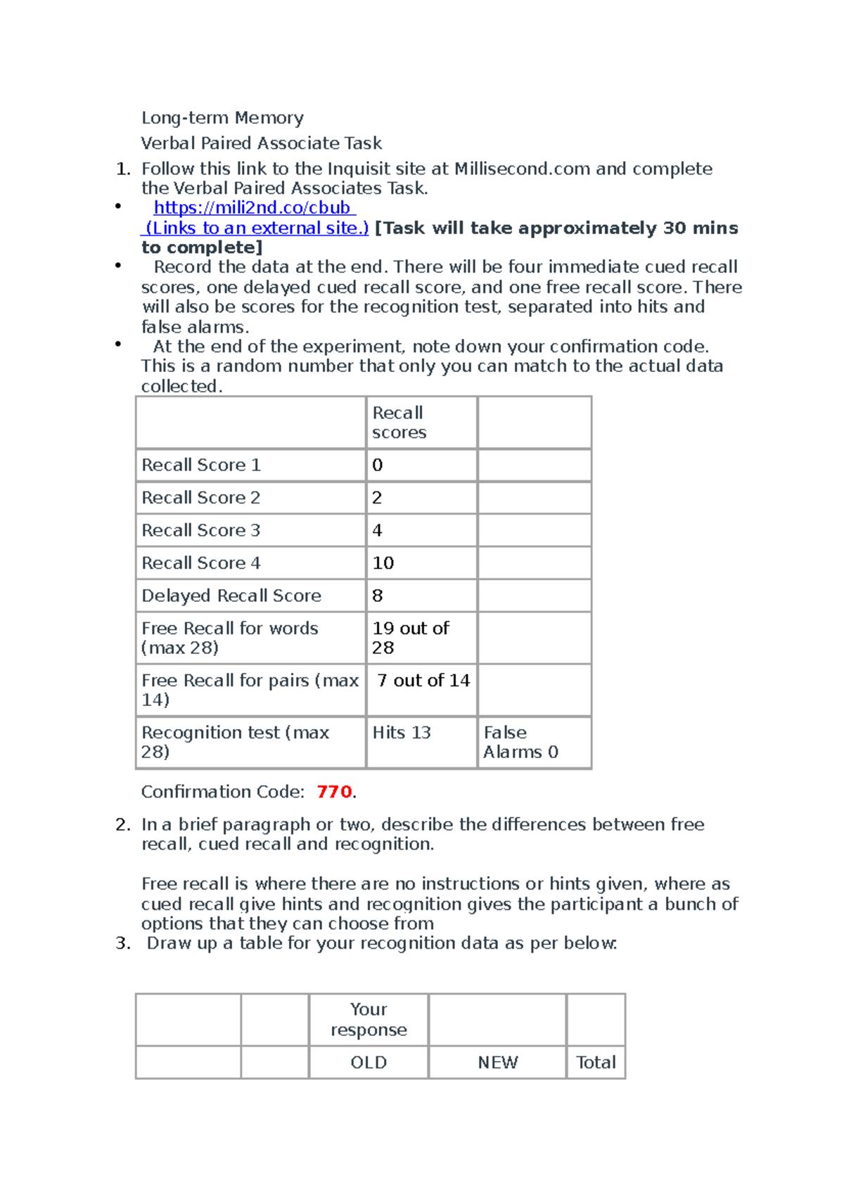 workbook activities week 6 cognitive psychology - Long-term Memory ...
