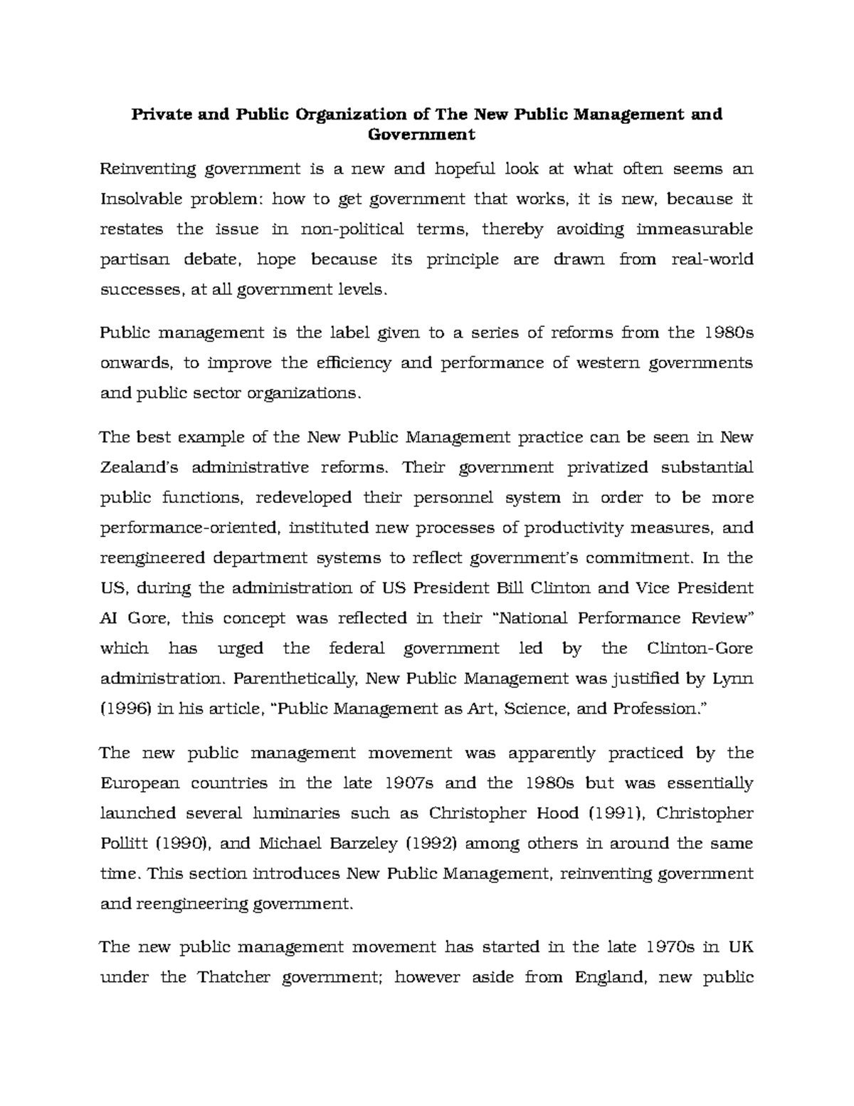 Private and Public Organization of The New Public Management and ...