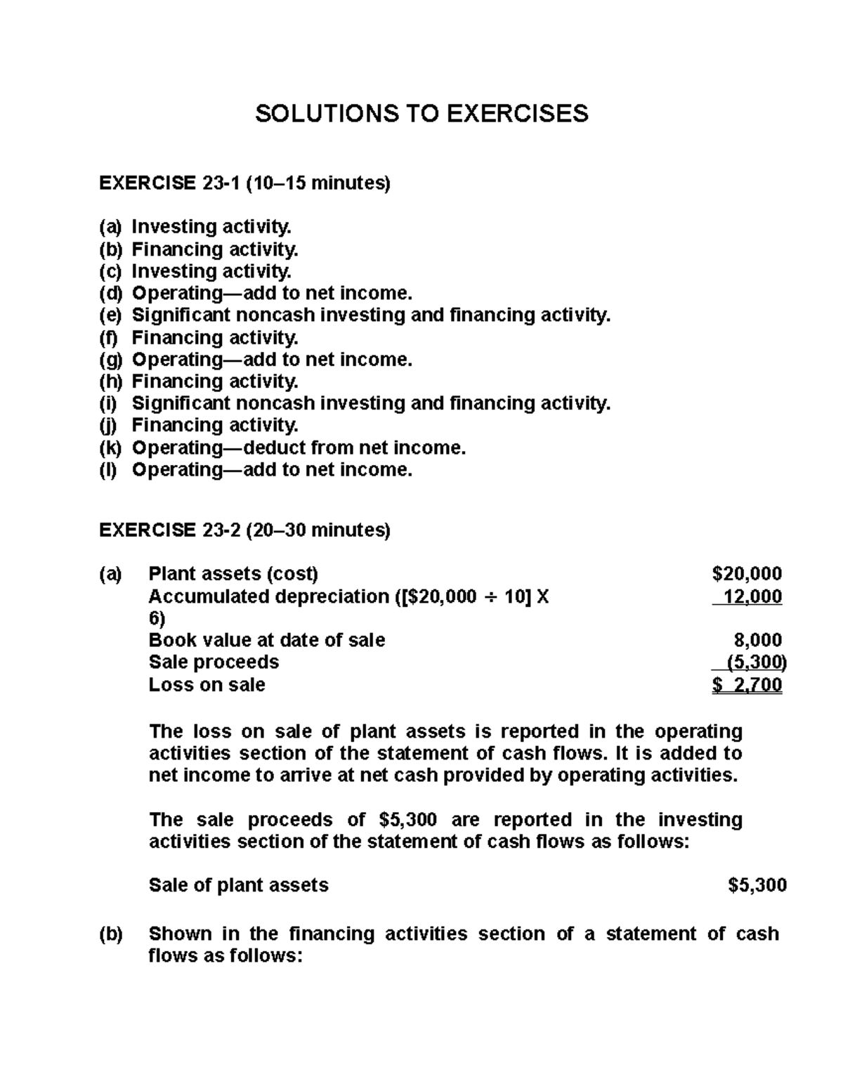 Chapter 23 - SOLUTIONS TO EXERCISES EXERCISE 23-1 (10–15 minutes) (a ...